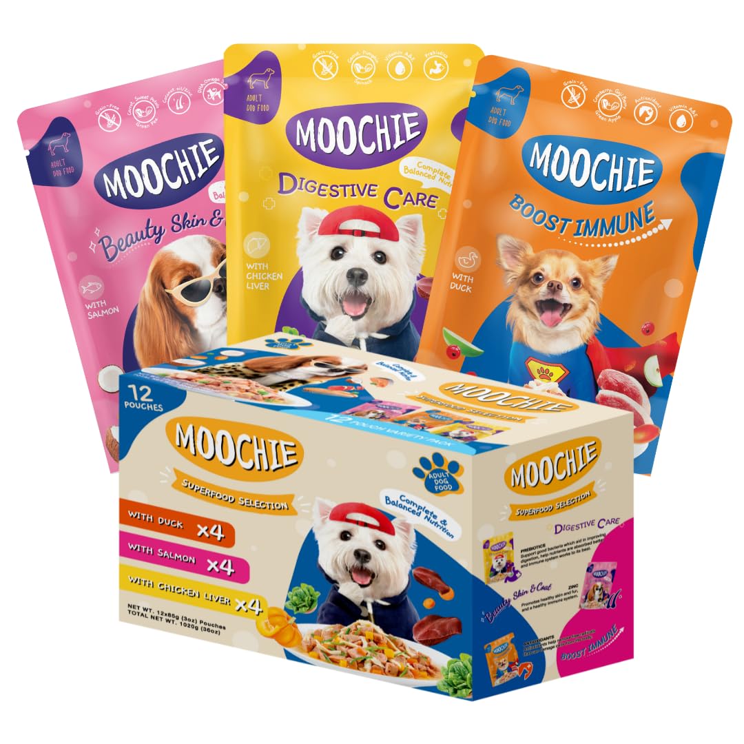 MOOCHIE Soft Wet Dog Food - Superfood Selection - Duck, Salmon ...