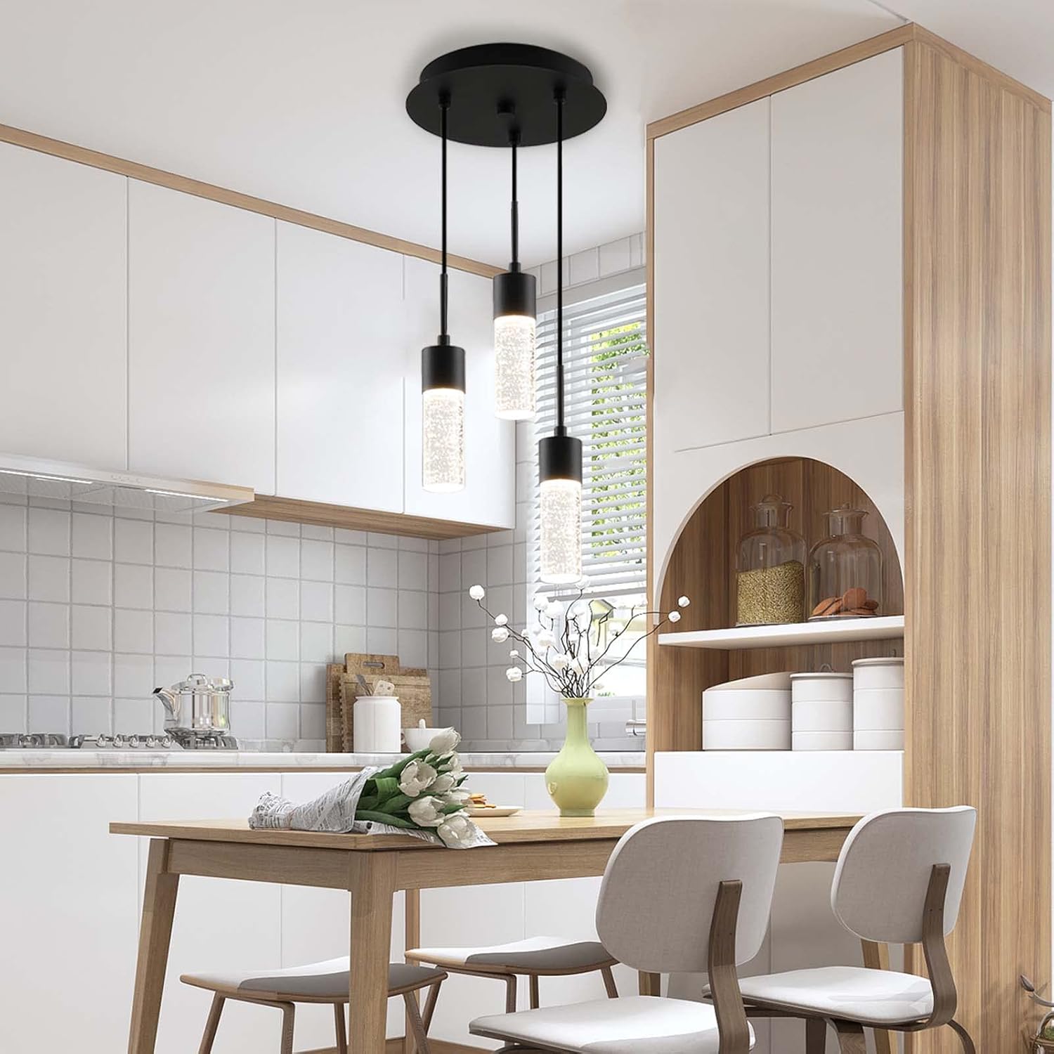 Buy Aoceley Black Pendant Light Crystal Column, LED Pendant Lights ...