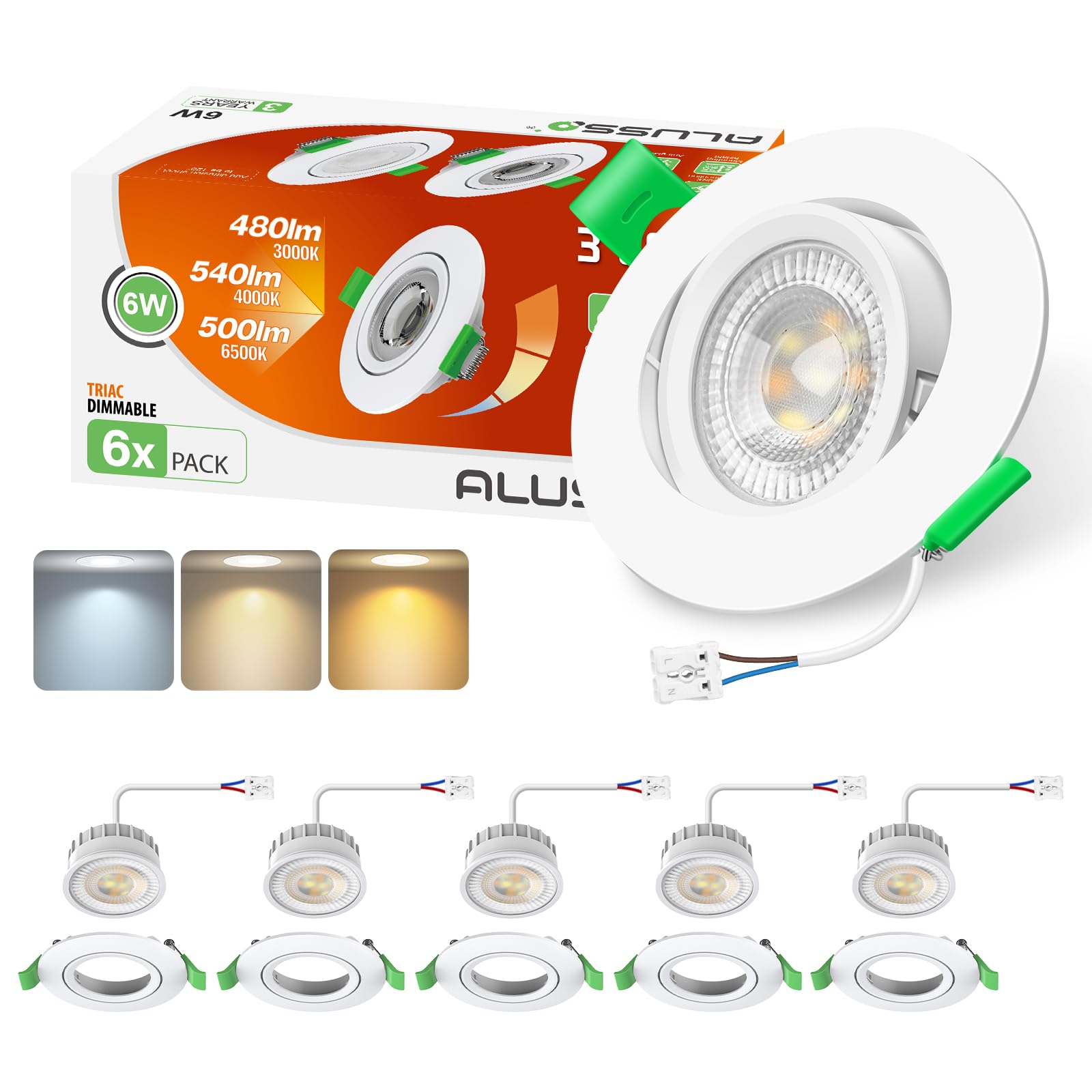 ALUSSO LIGHTING LED Downlights for Ceiling 6W 540lm, Ø75mm Swivel ...