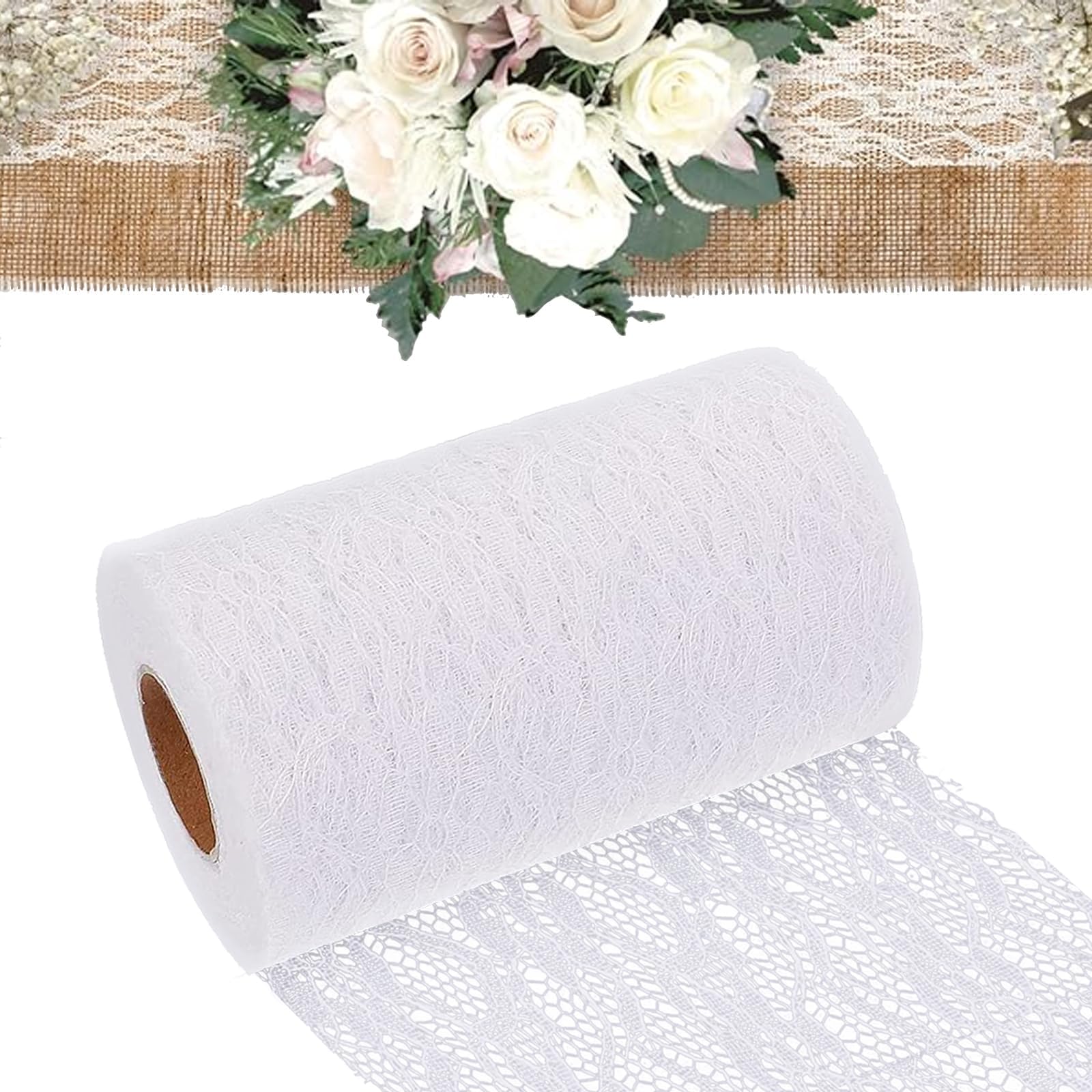 Table Runner Lace White 15 cm x 25 m Lace Fabric Decorative Table ...
