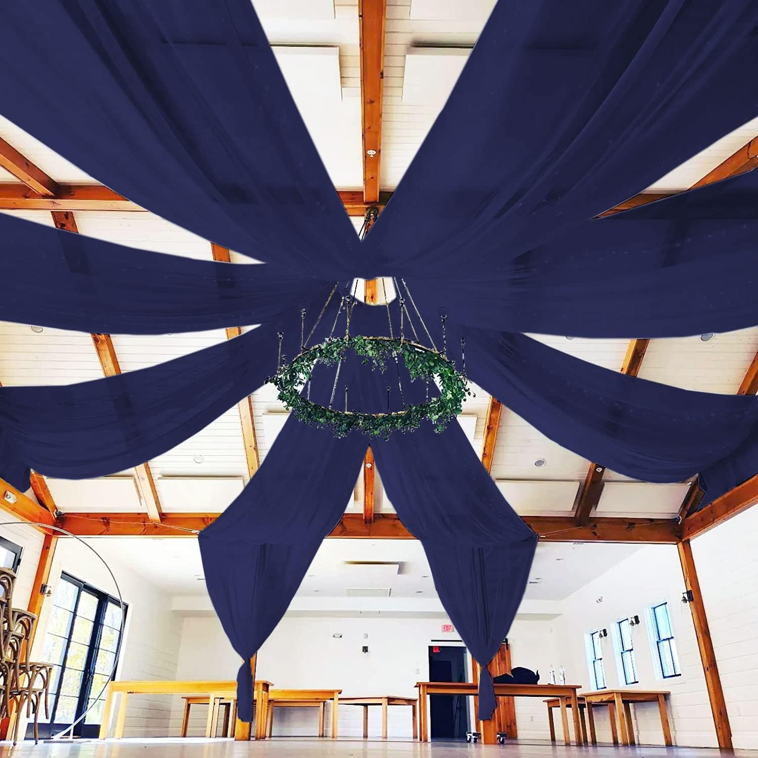 Amazon.com: ROMANKAS Navy Ceiling Draping Fabric Wedding Ceiling Drapes ...