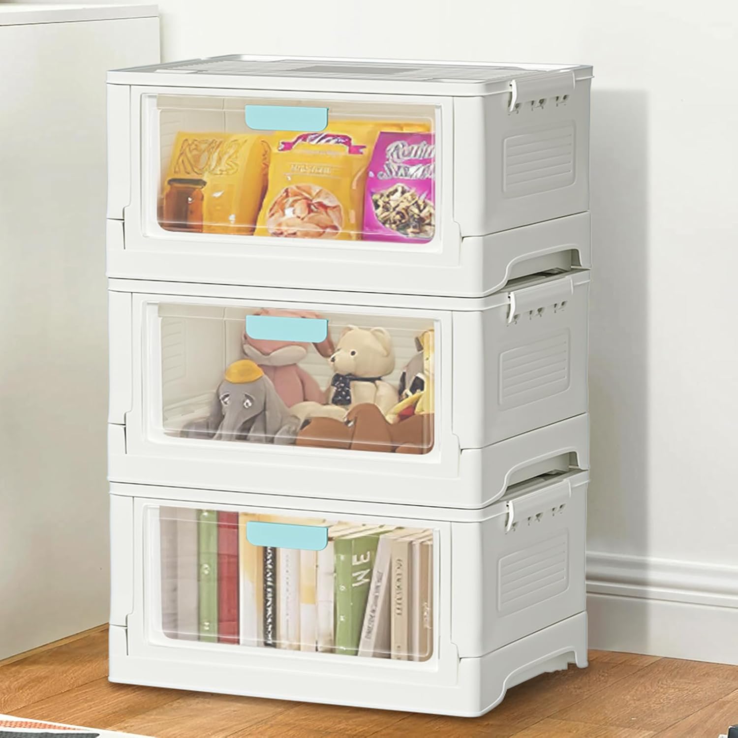 ELUCHANG Storage Boxes 3PCS, 72L Large Stackable Storage Boxes Plastic ...