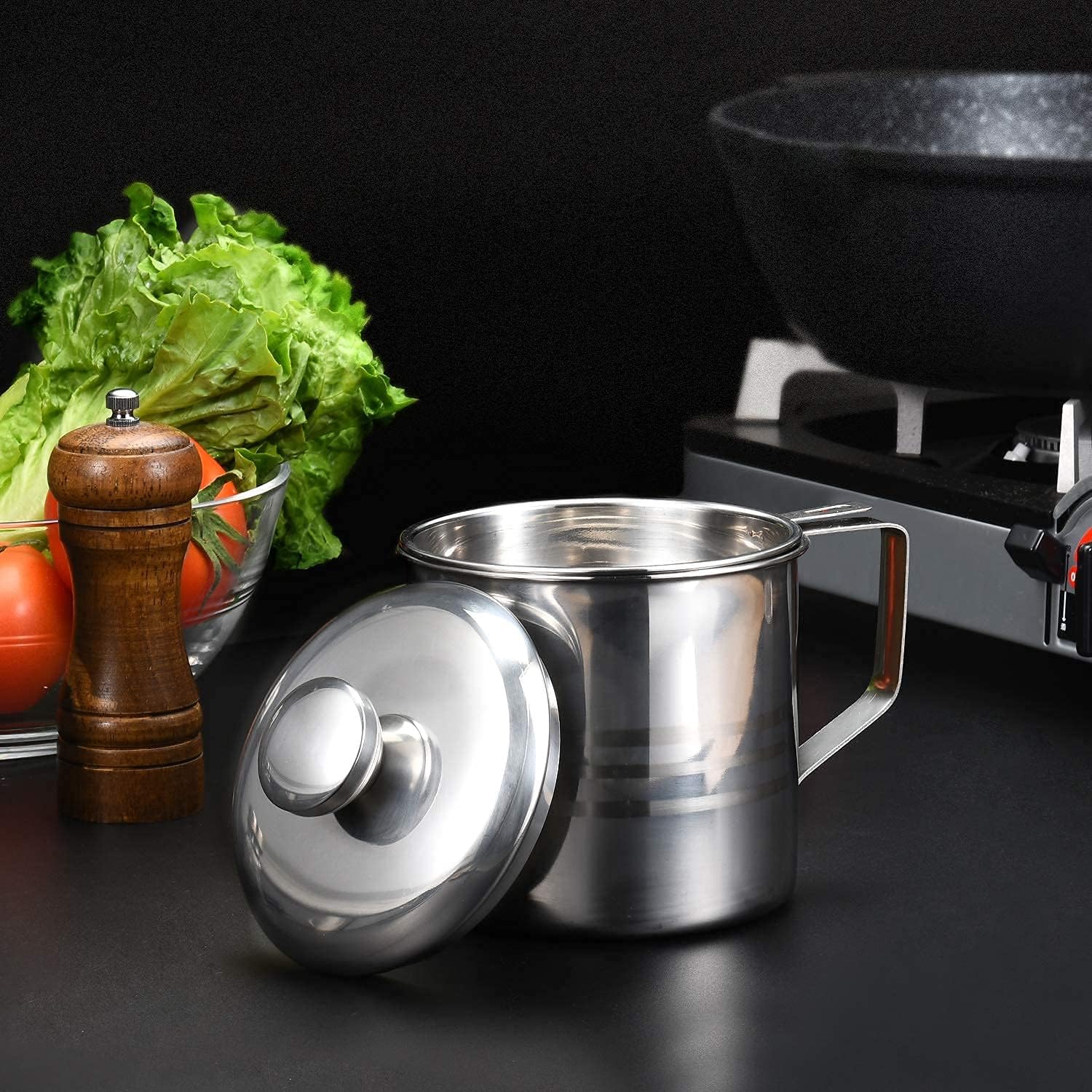 Haosens 1200 ml Stainless Steel Kitchen Oil Filter with Fine Mesh ...