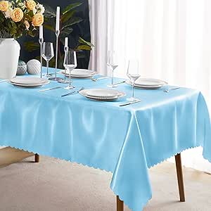 Amazon.com: KKJIAF 1 Pack Baby Blue Satin Tablecloth 58" x 102 ...