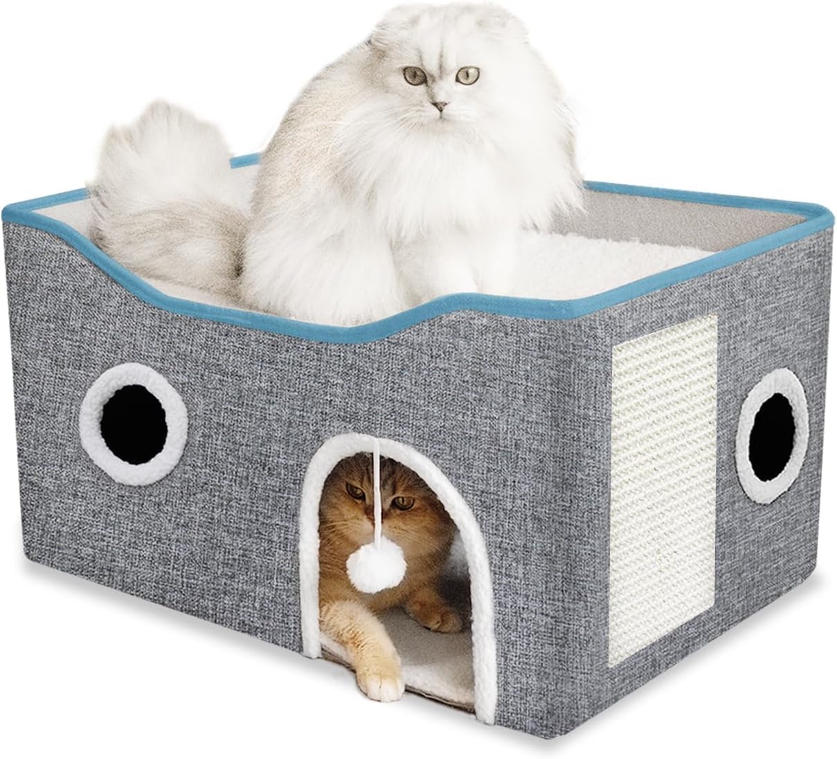 NEWKIBOU Cama para Gatos,Casa Plegable para Gatos con Terraza,Casa para ...