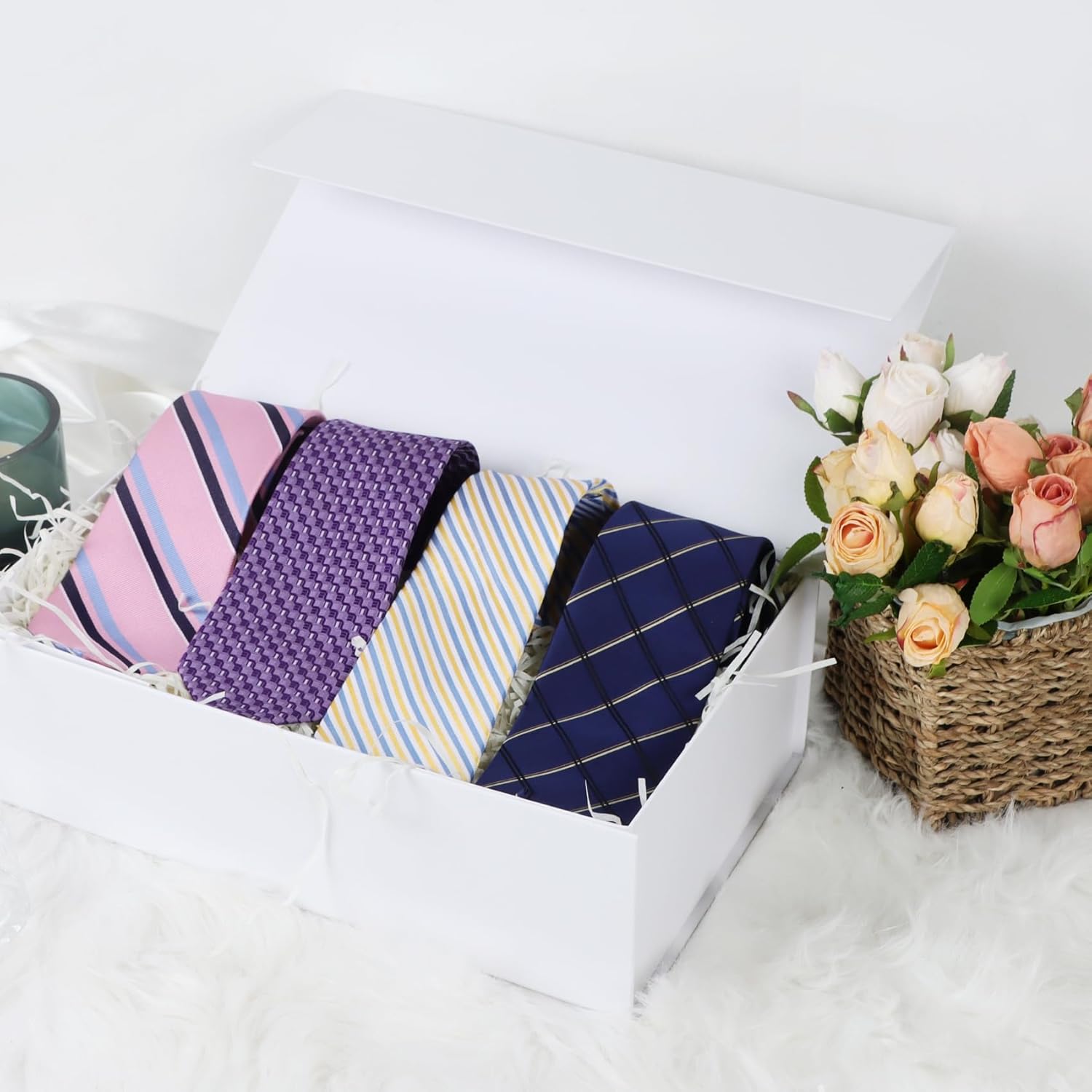 White Gift Box with Magnetic Lids 13.8x8.3x4.4 in, Large Bridesmaid ...