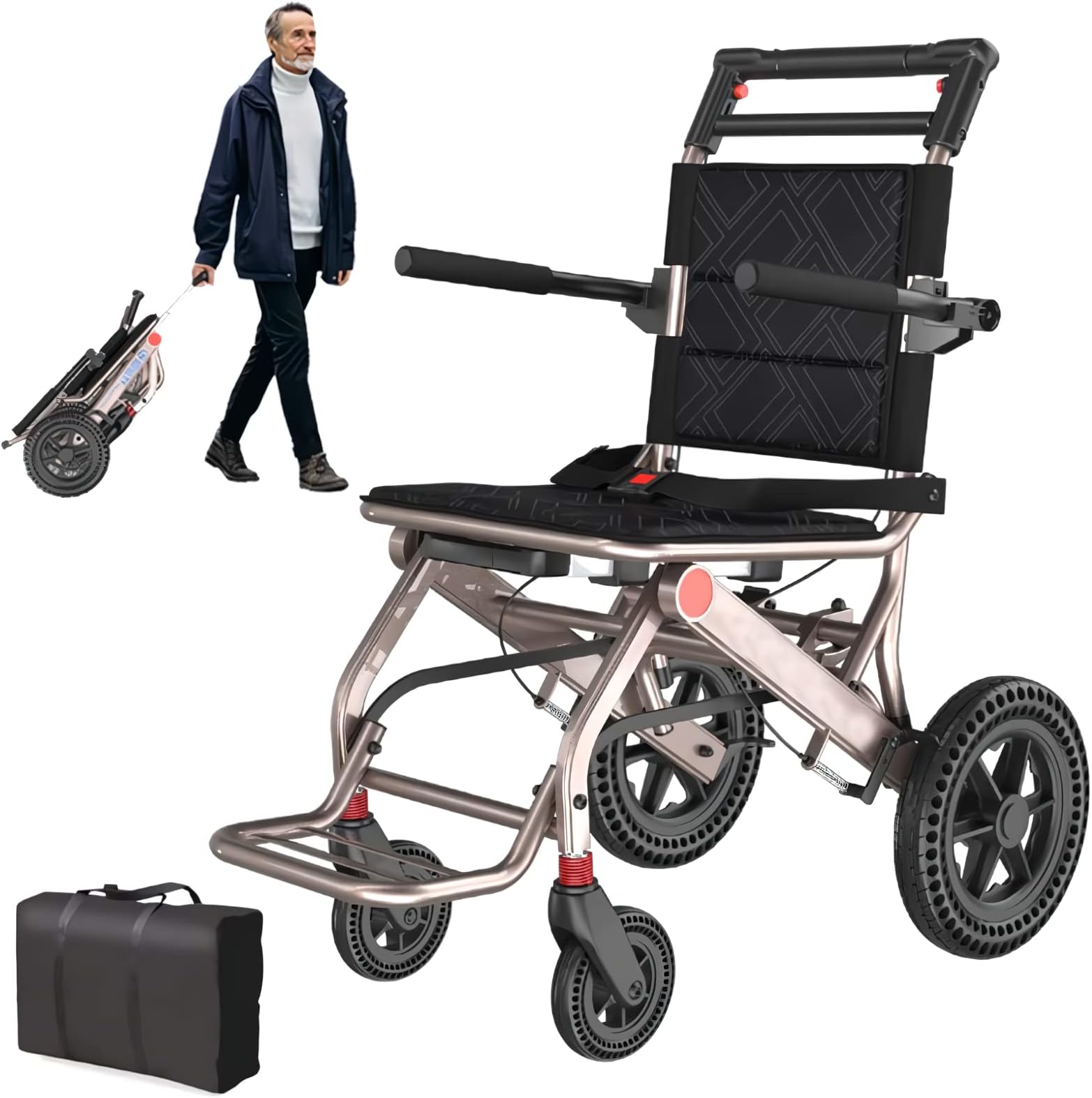Amazon.com: Folding Transport Wheelchair, Ultralight Boarding ...