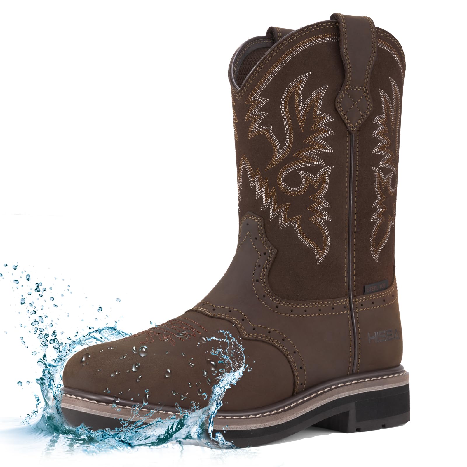 Snapklik.com : Mens Western Cowboy Boots, Waterproof Square Toe Steel ...