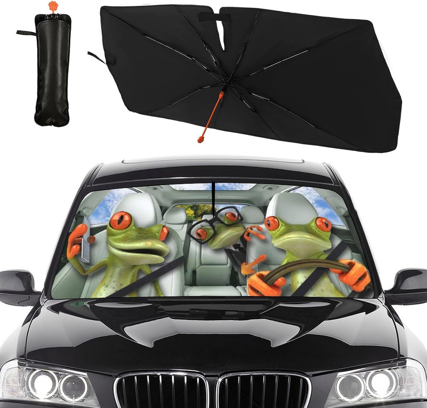 Amazon.com: Gurbani Frog Car Windshield Sun Shade Umbrella Funny Frog ...