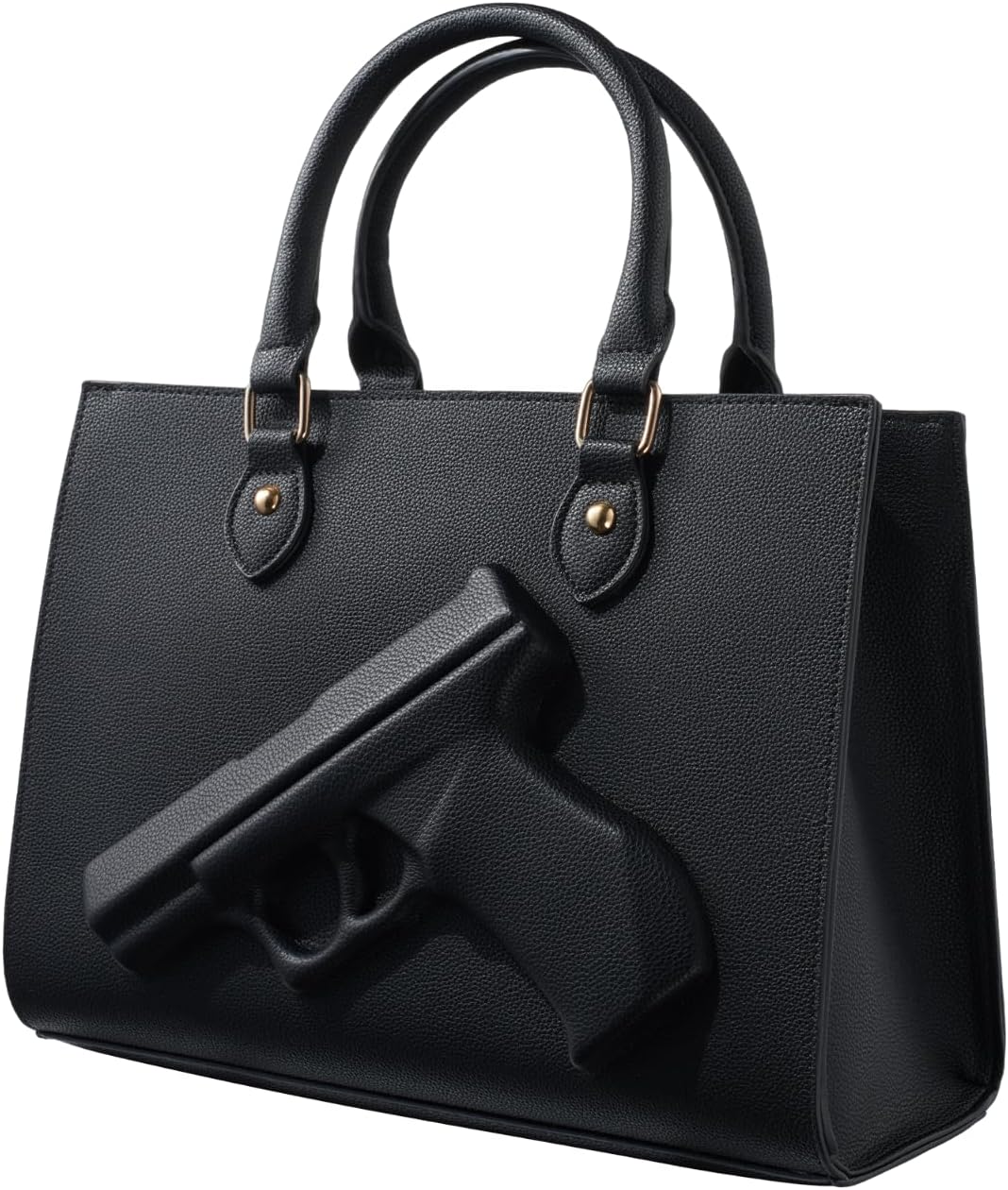 Gun Purse Black Embossed Leather Gun Bag Clutch Handbag Vegan Grained ...