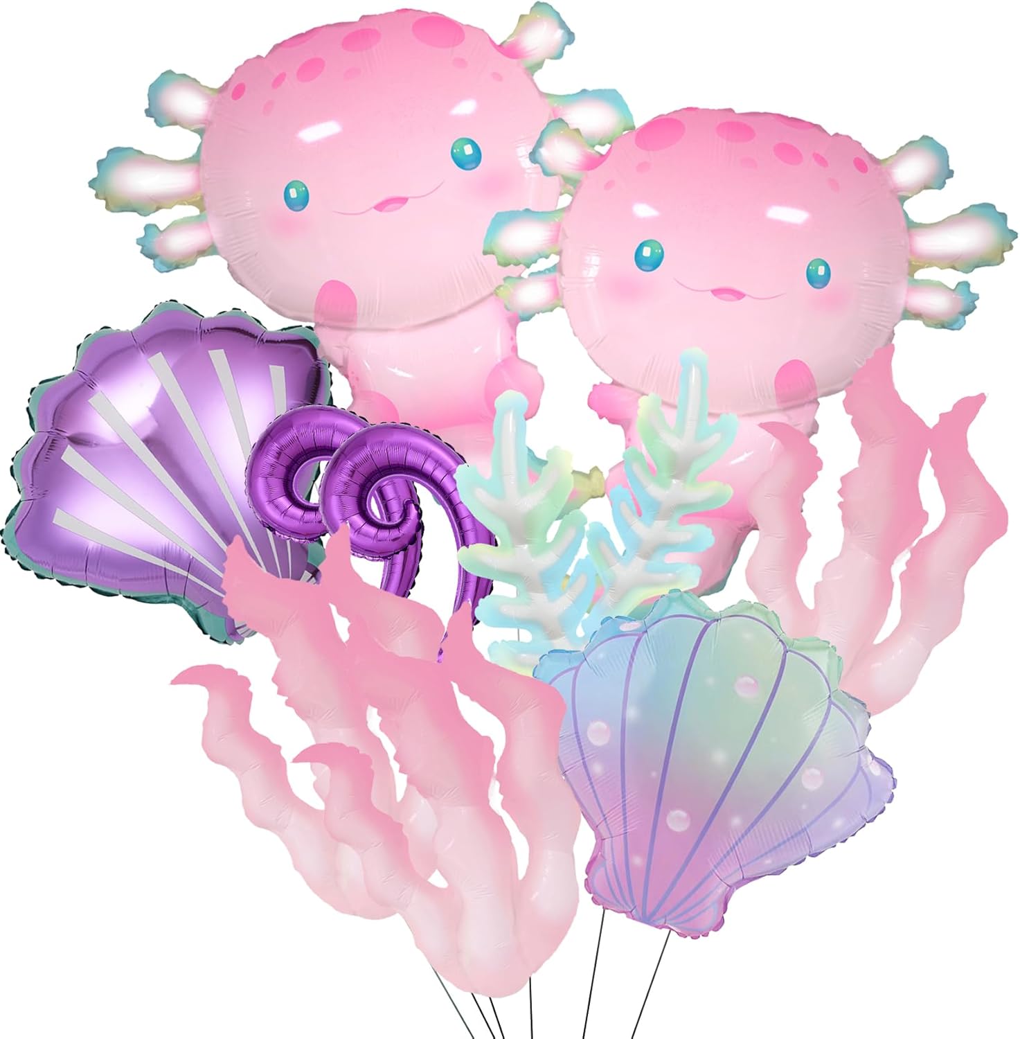 11Pcs Pink Axolotl Balloons,Seashell/Coral/Seaweed Balloon For Axolotl ...