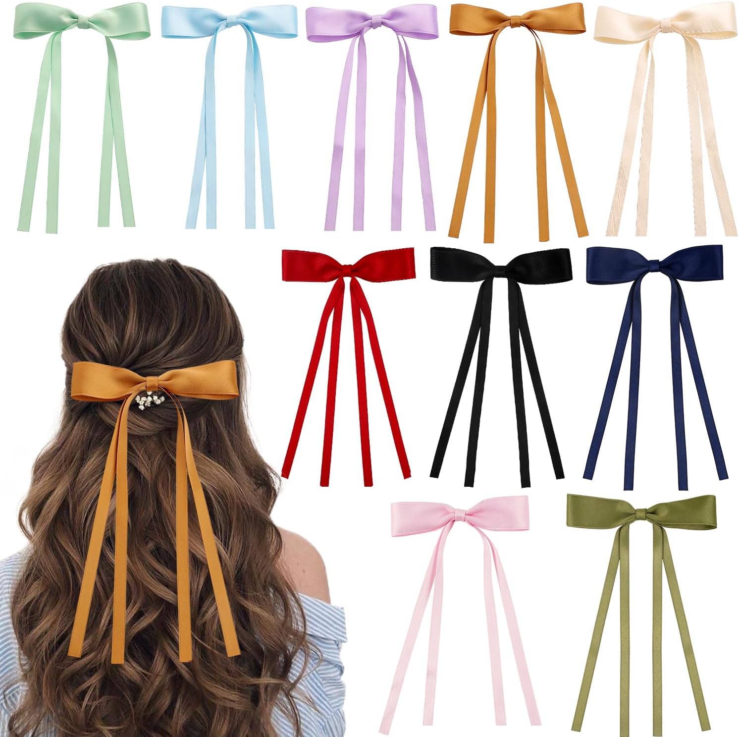 Amazon.com : Hair Bows for Women Hair Clips - 10 Pcs Hair Ribbon ...