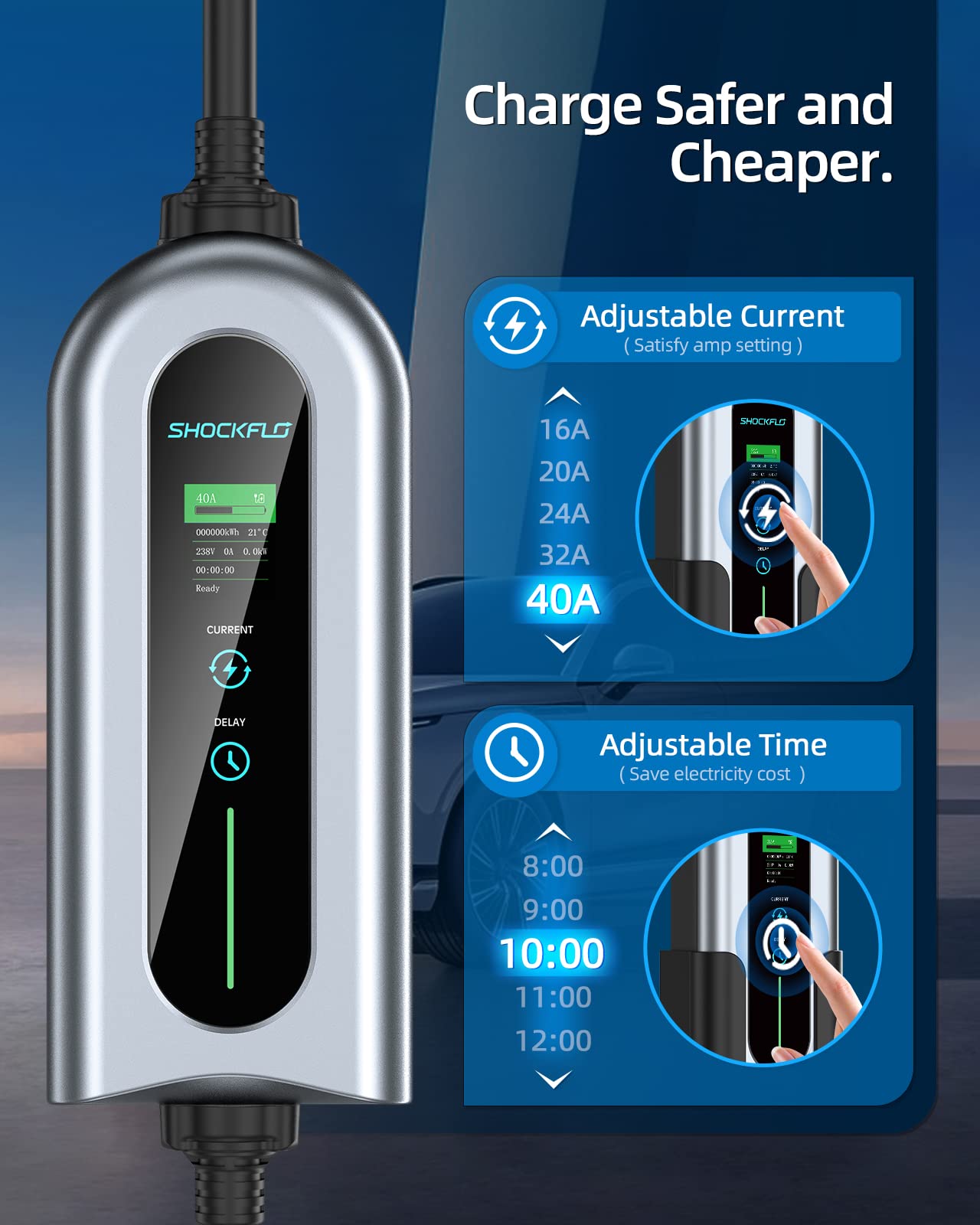Snapklik.com : ShockFlo G1 Level 2 EV Charger (40Amp, 240V, NEMA 14-50P ...