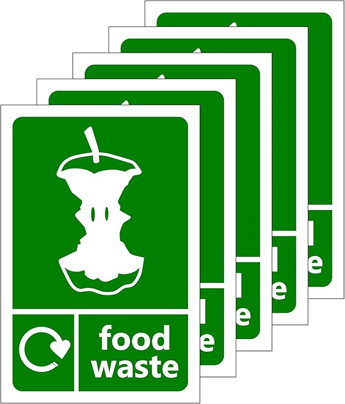 Food waste stickers Vinyl (Pack of 5) - for indoor/outdoor usage (150mm ...