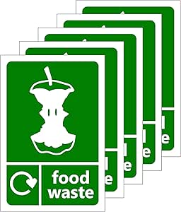 Food waste stickers Vinyl (Pack of 5) - for indoor/outdoor usage (150mm ...