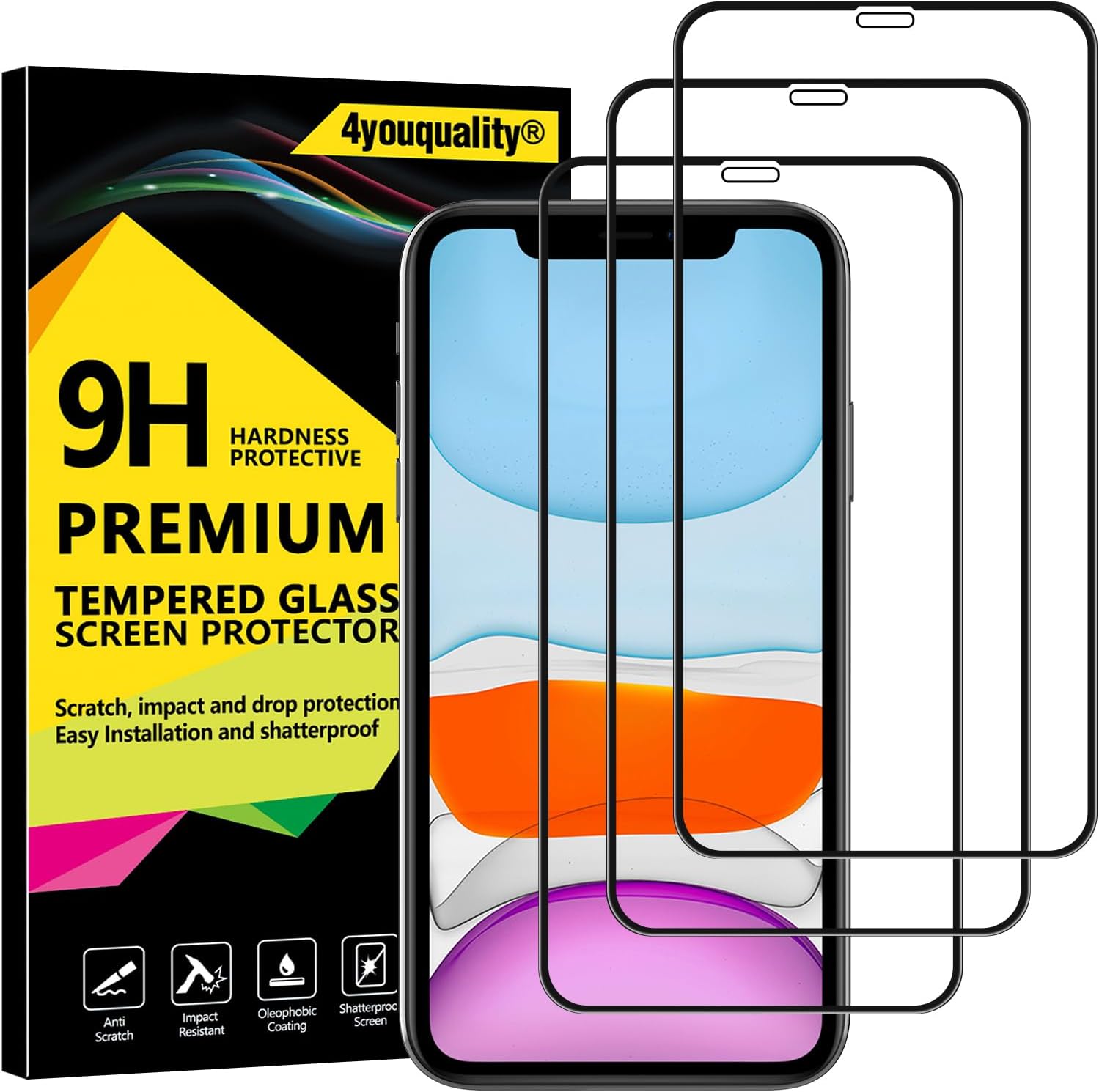 4youquality [3-Pack][Full Coverage] Screen Protector for iPhone XR ...