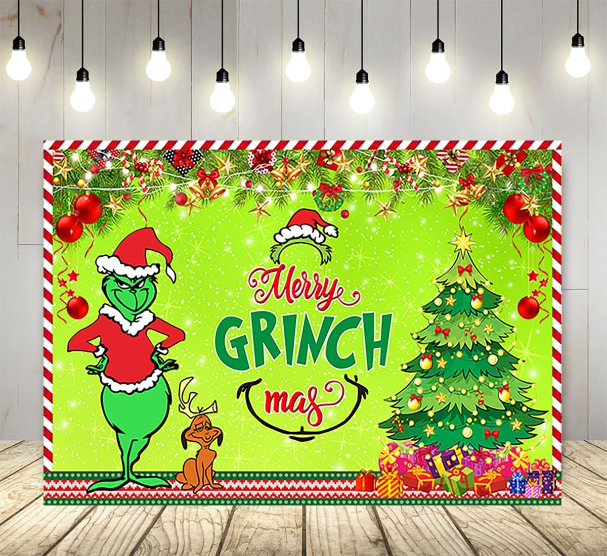 Amazon.com : Green Christmas Backdrop for Party Supplies 5x3ft Grinch ...