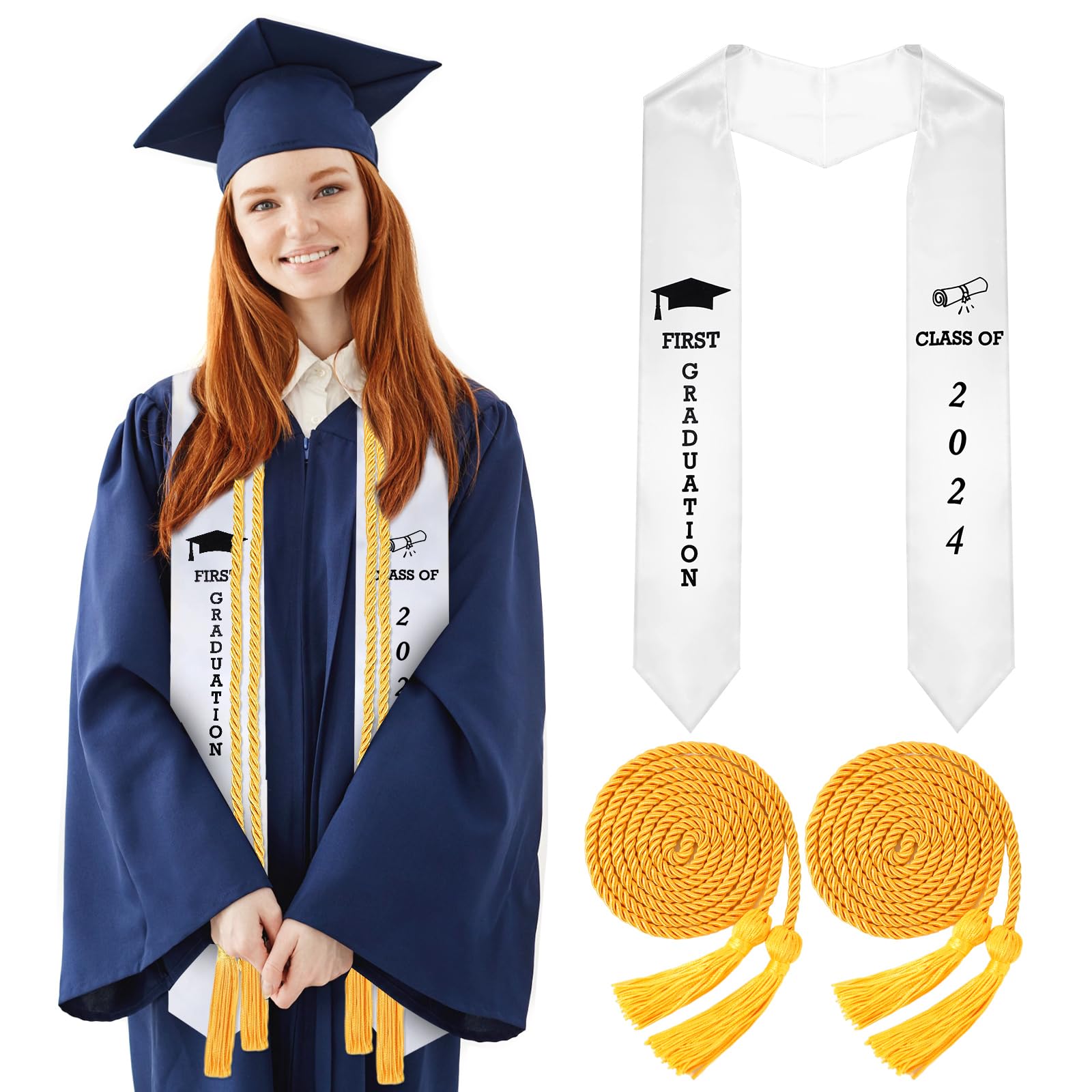 Unittype 2024 Graduation Stole and Gold Graduation Cords Plain Unisex ...