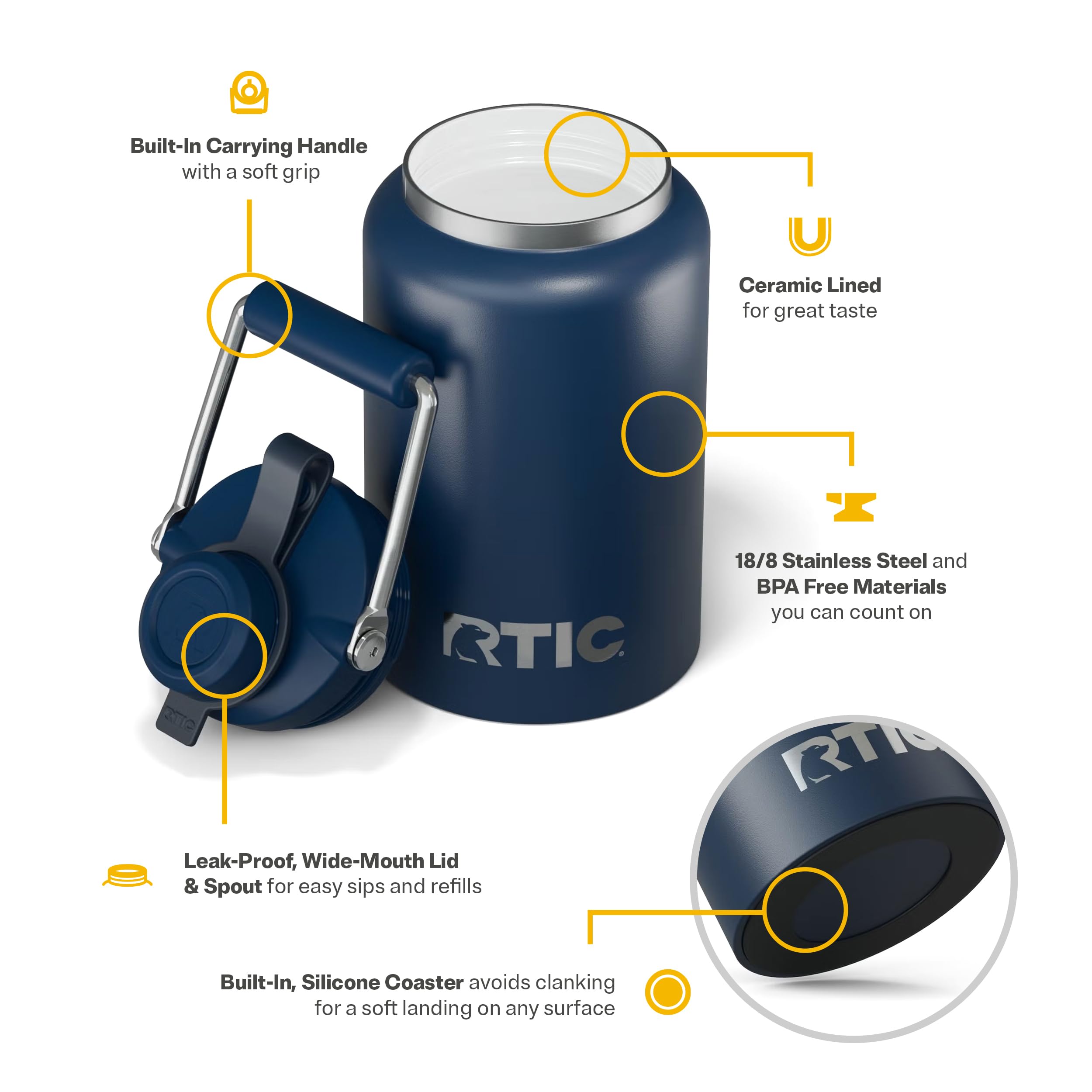 Snapklik.com : RTIC Half Gallon Outback Jug, Stainless Steel, Insulated ...
