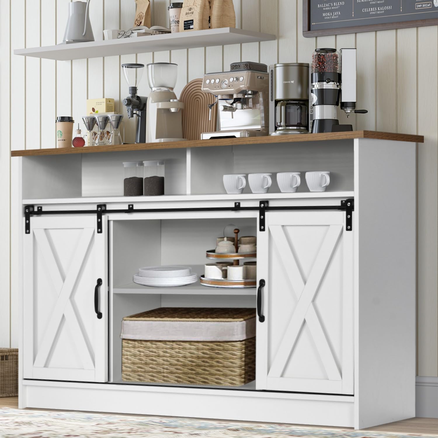 Buy Farmhouse Coffee Bar, 52” White Coffee Bar Cabinet with Storage ...
