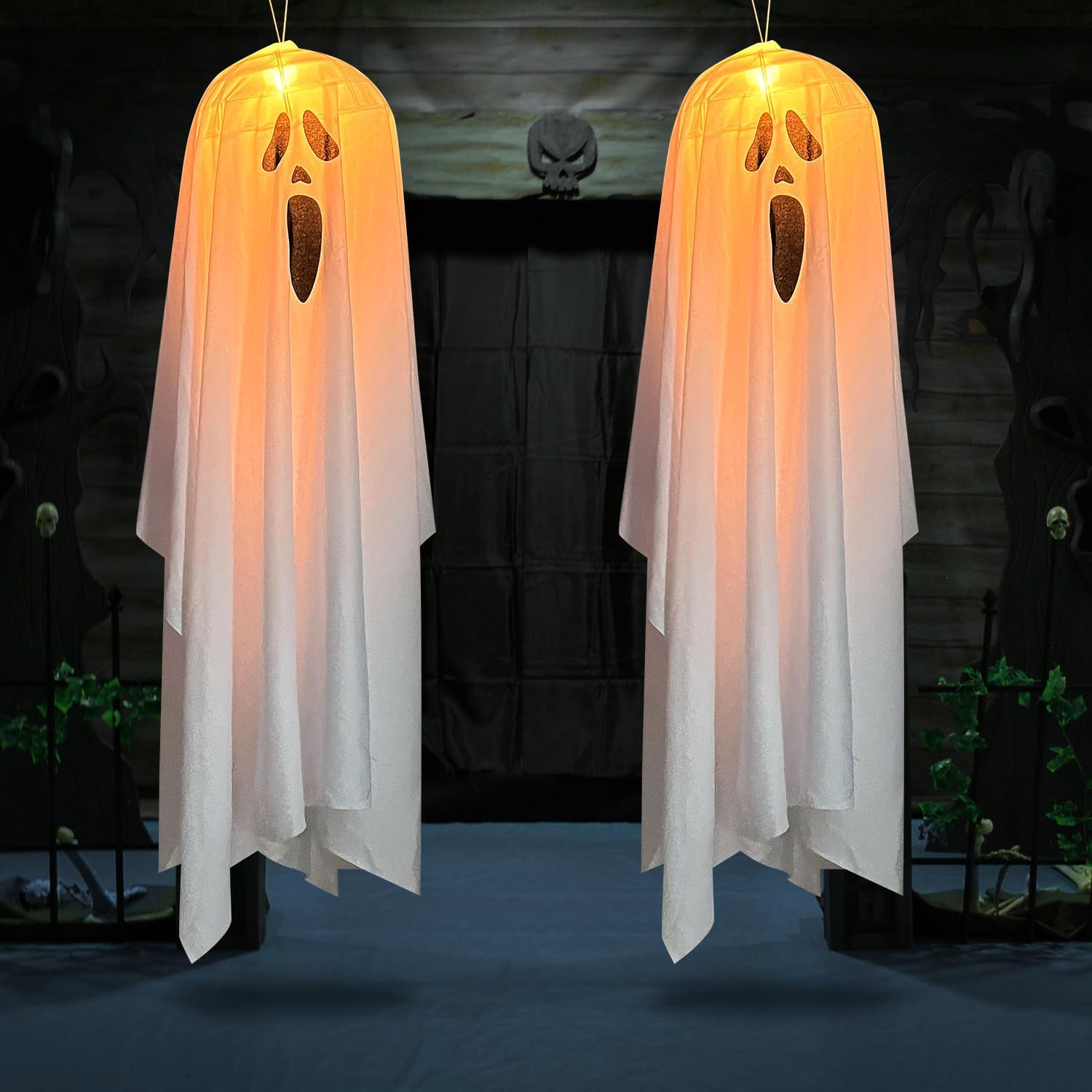 VICTERR Halloween Ghost Decorations, 2PCS Halloween Hanging Light up Ghost, Large Size Halloween ...