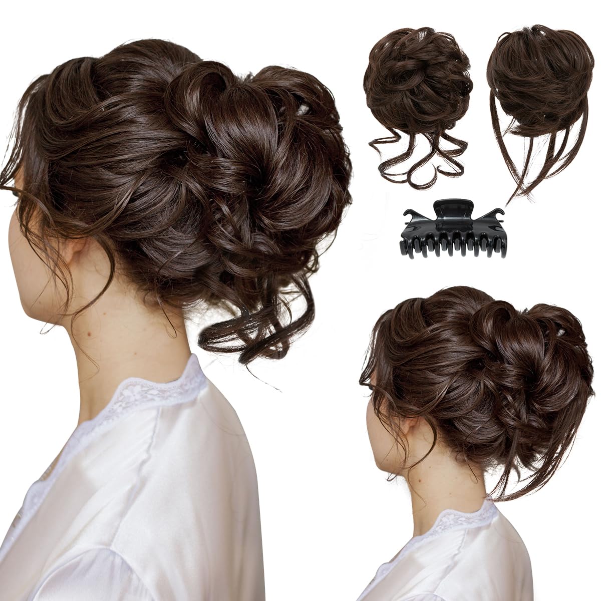 Amazon.com : SARLA 2PCS Messy Bun Hair Pieces for Women Detachable Claw ...