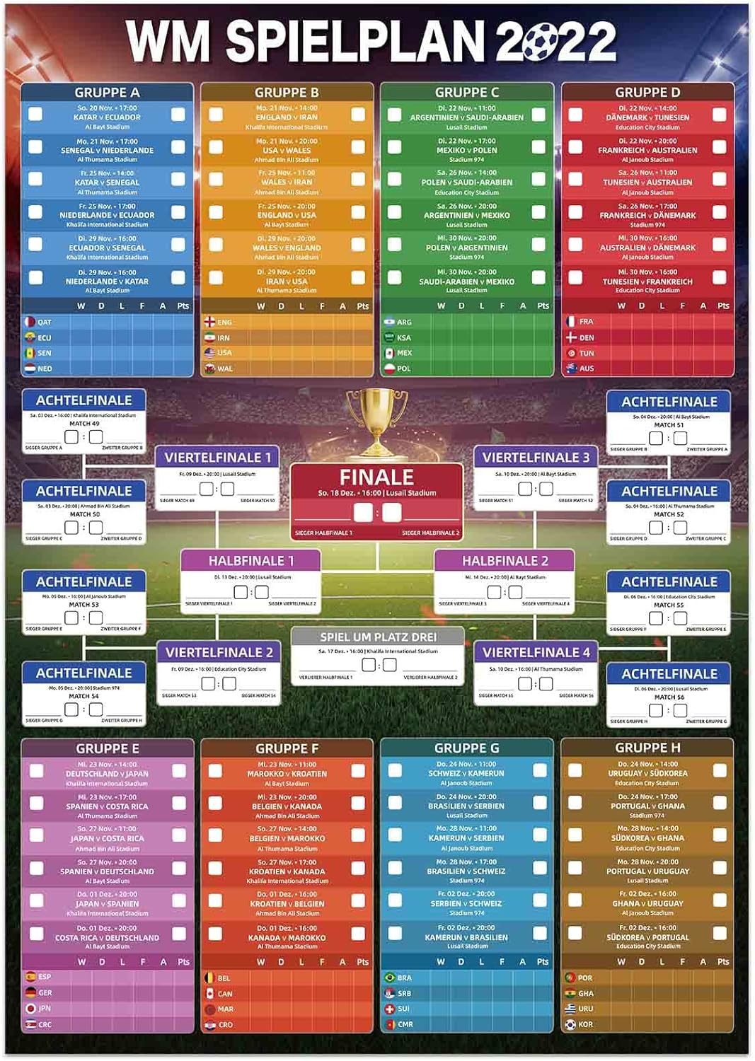 Amazon.de: AhfuLife WM 2022 Spielplan Poster - Katar Fußball-WM A1 ...