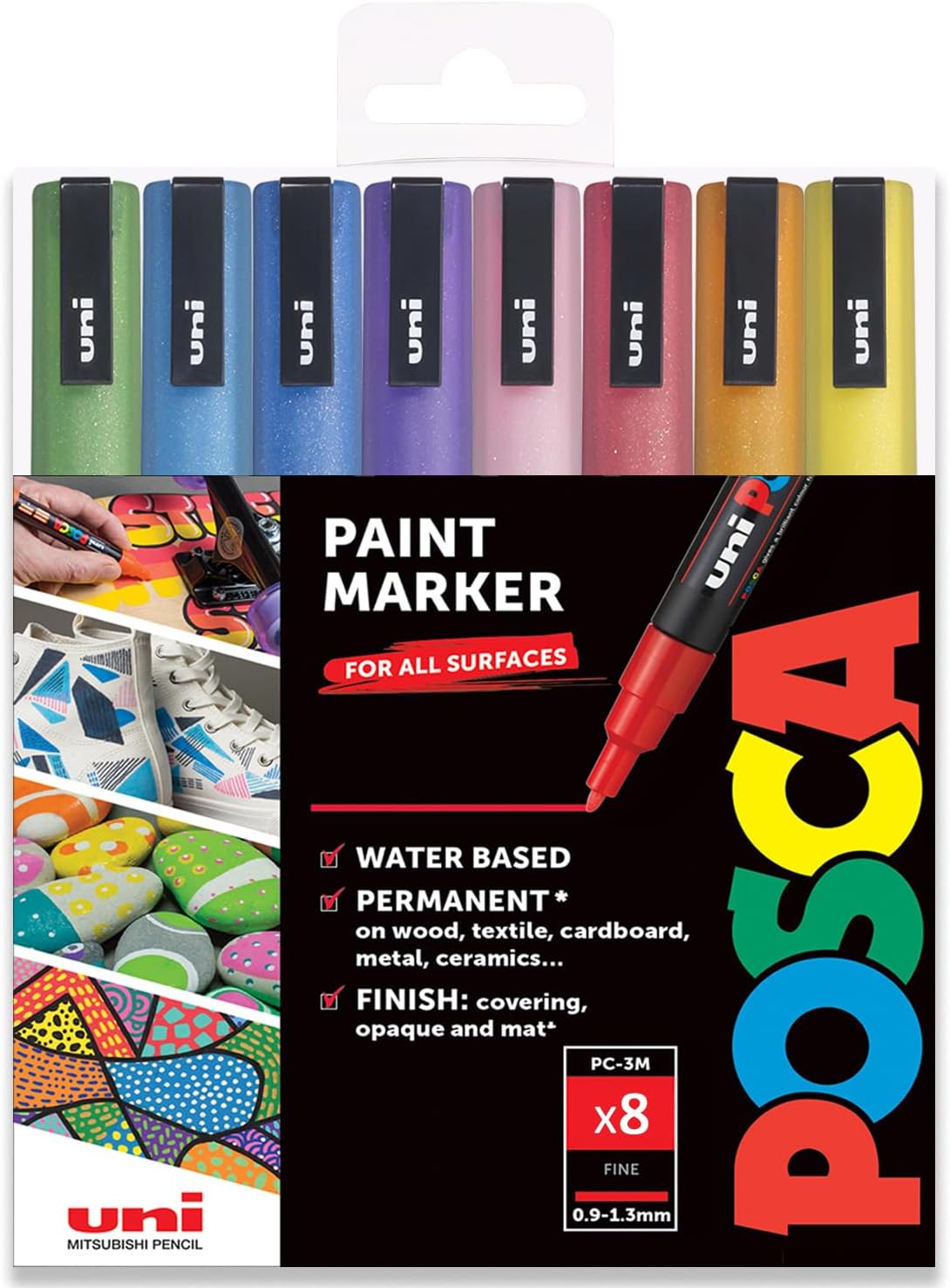 POSCA PC-3ML GLITTER PAINT MARKER - FULL RANGE SET of 7 Pens : Amazon ...