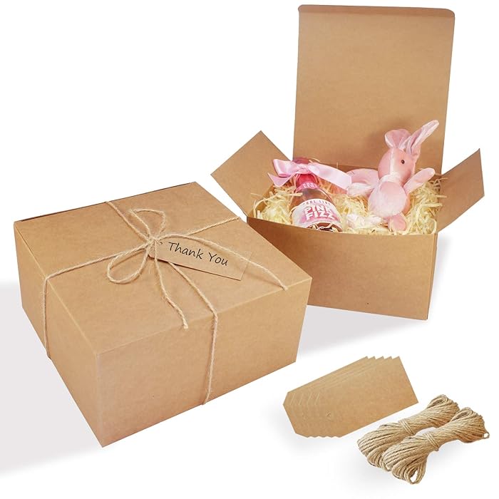 Buy Kraft Gift Boxes with Lids and Tags 8x8x4 Inches,12Pack Brown Paper ...