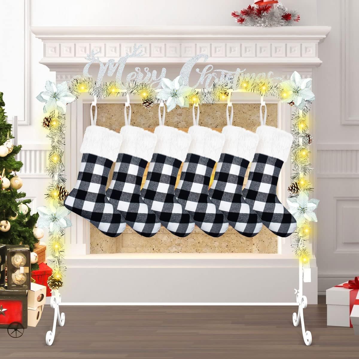 Amazon.com: Jeyew Christmas Stocking Holder Stand with 30 Lights, Metal ...