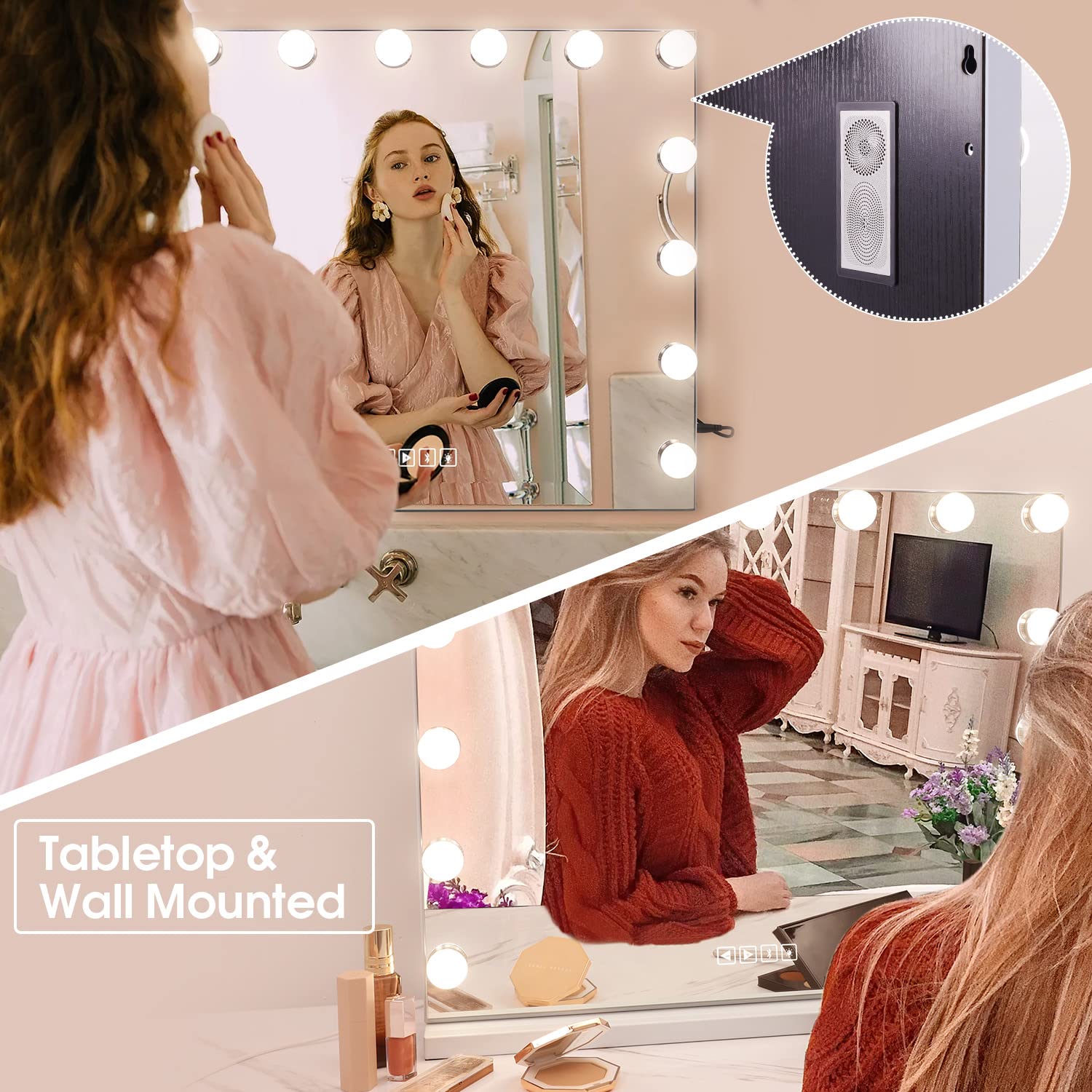 Leishe Vanity Mirror with Lights and Bluetooth Large Makeup Mirror with ...