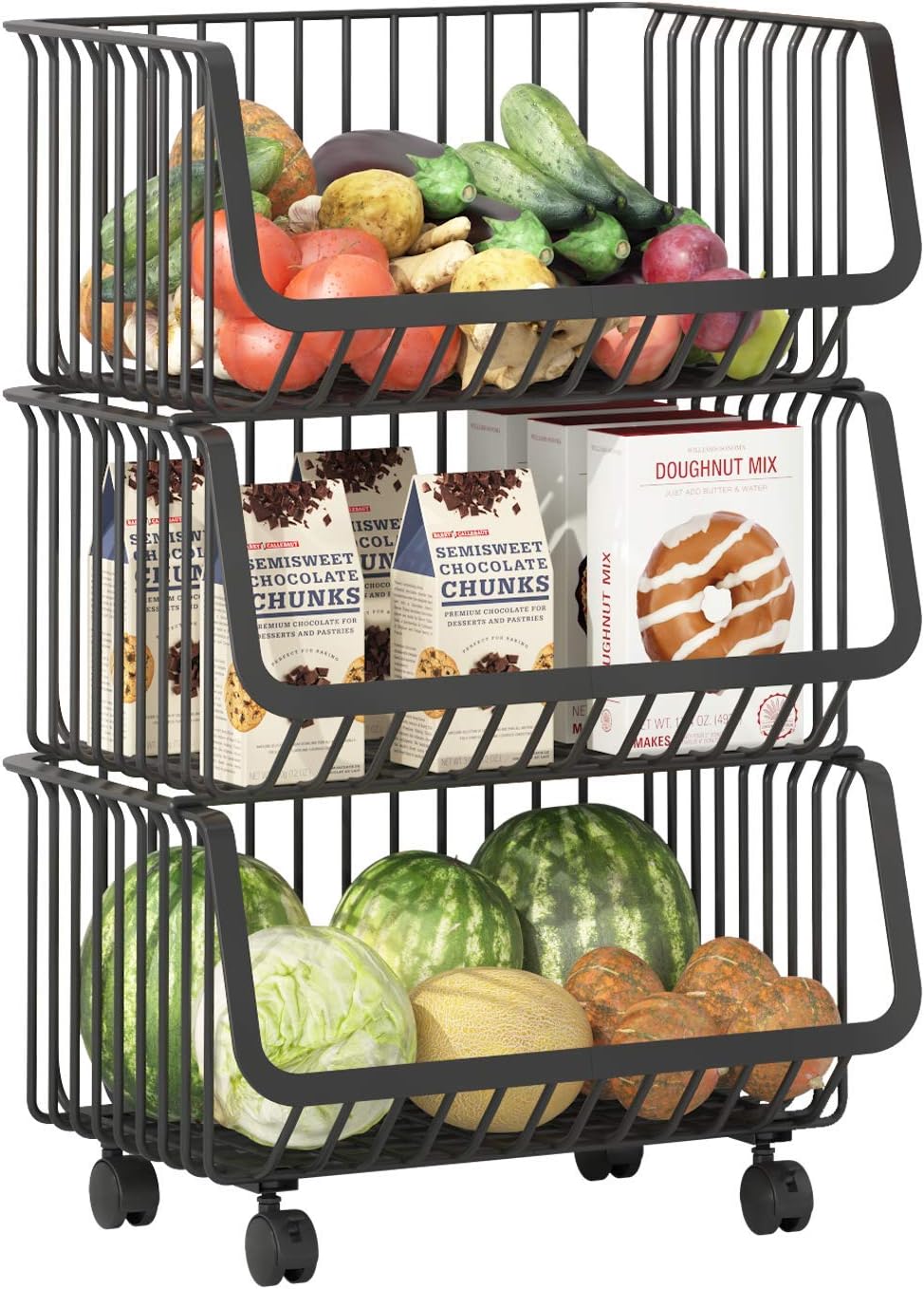 4-Tier Stackable Kitchen Basket Rack with Wheels - Nepal | Ubuy