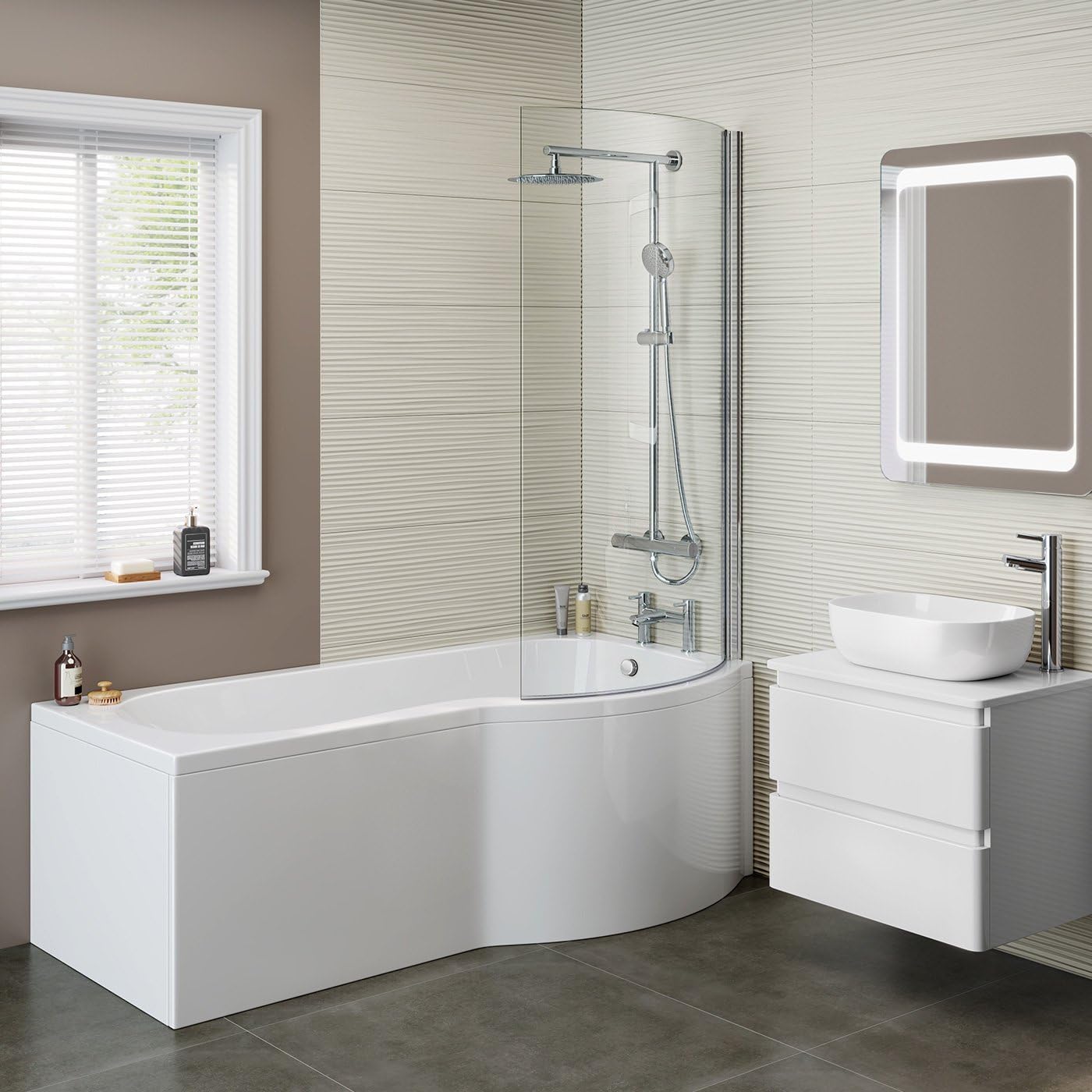 1700x850mm - Right Hand P-Shaped Bath with Screen & Front Panel ...