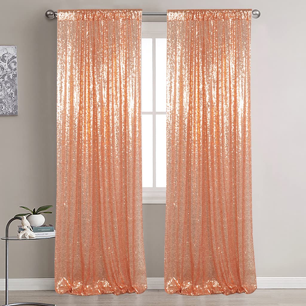 Buy Partisout Sequin Backdrop Curtain 2ftx7ft 2PCS Rose Gold Sequin ...