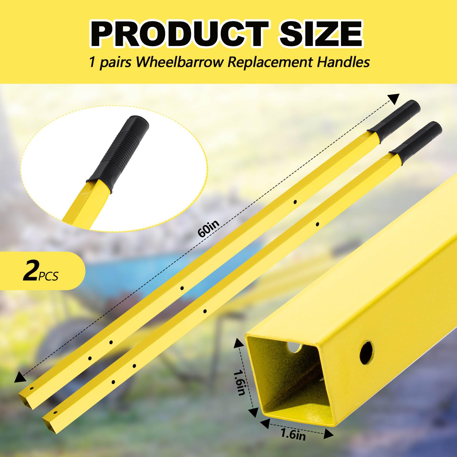 Snapklik.com : Gisafai 1 Pair Wheelbarrow Replacement Handles Kit 60 ...