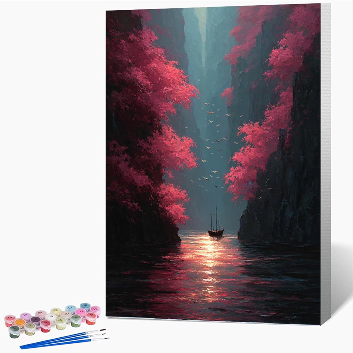 Malen Nach Zahlen Erwachsene mit Rahmen Landschaft, Boot DIY Malen Nach ...