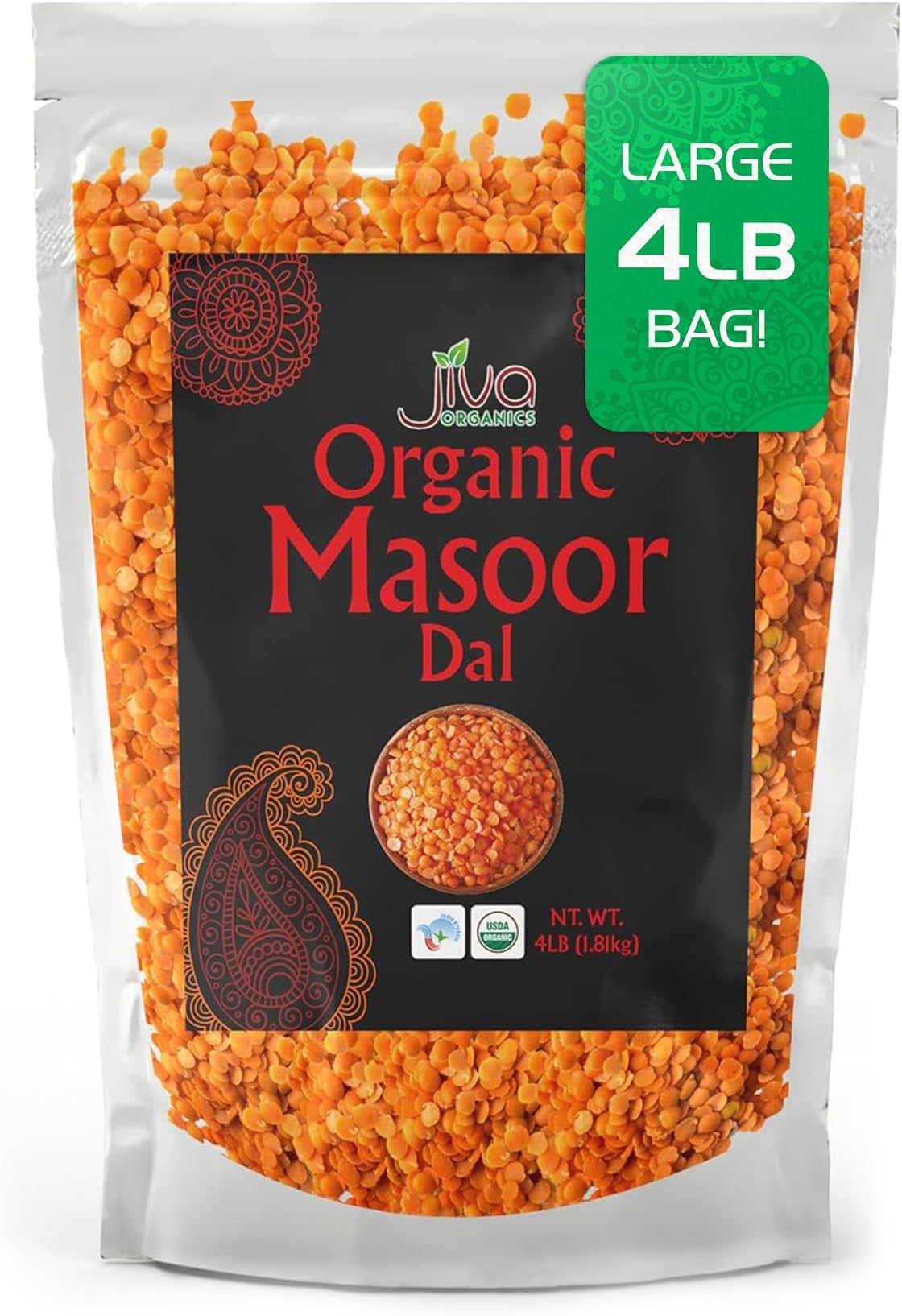 Amazon.com : Jiva Organics Organic Masoor Dal 2 Pound Bag (Split Red ...