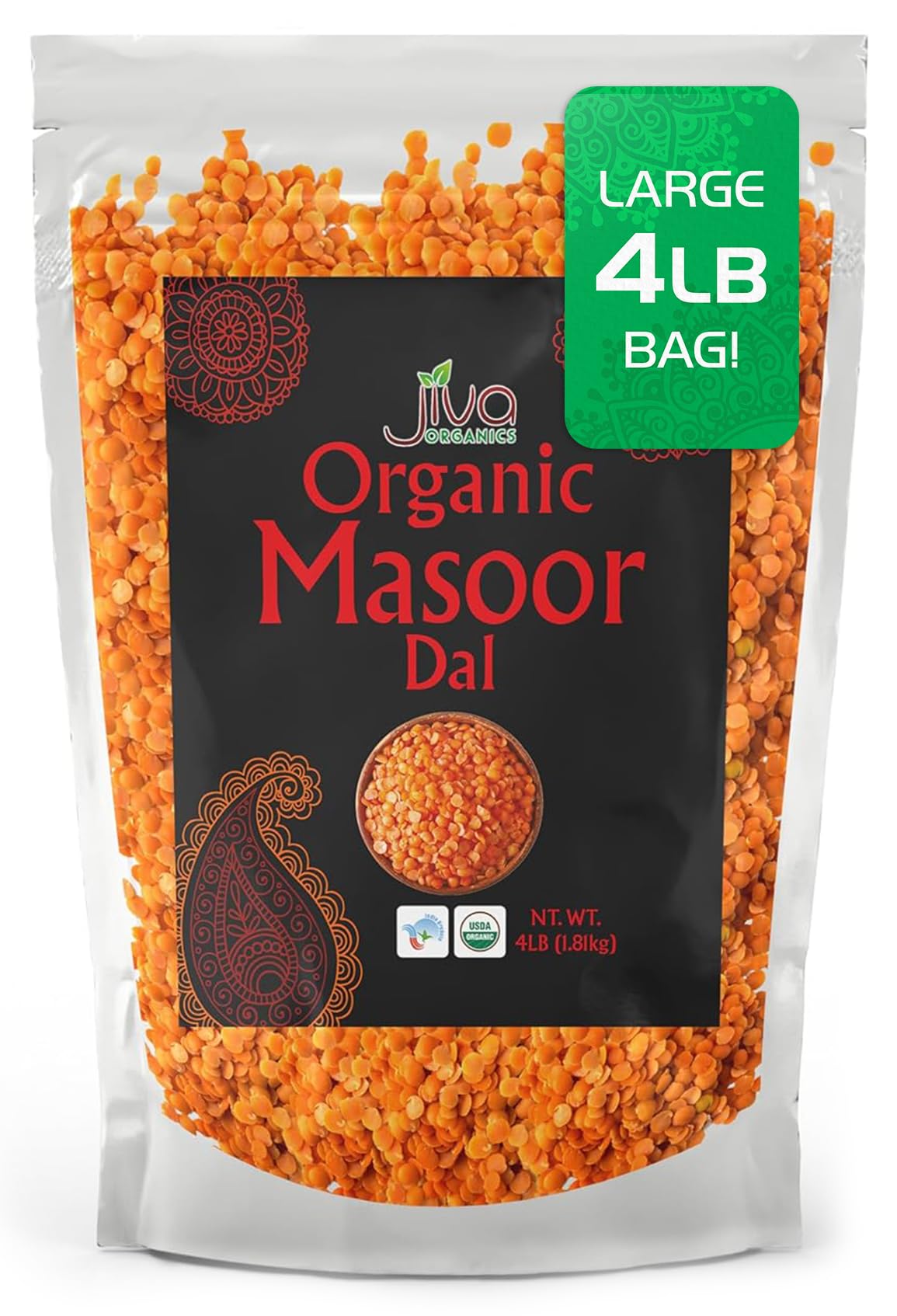 Amazon.com : Jiva Organic Split Red Lentils 4 Pound LARGE Bag - Masoor ...