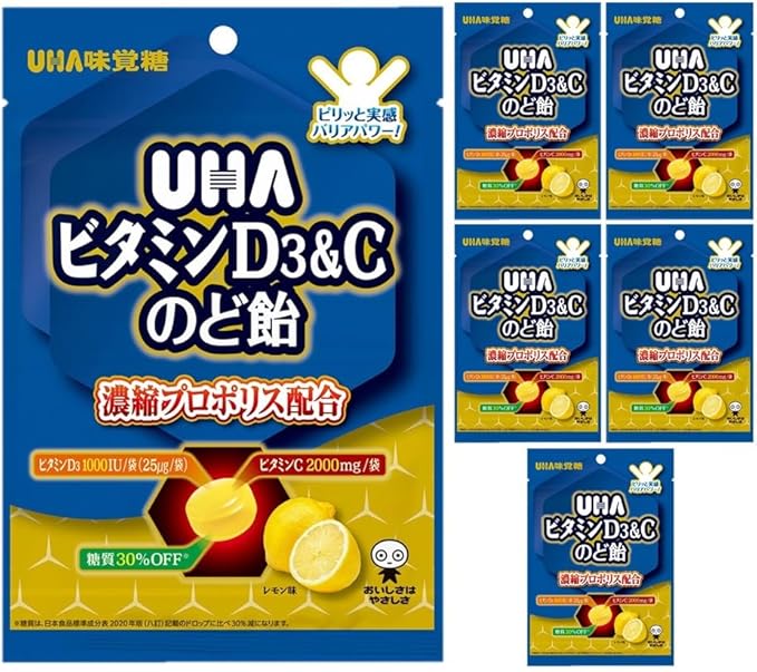 Amazon.co.jp: UHA味覚糖[公式]ミツバチの天然バリア成分プロポリス配合 まとめ買い ビタミンD3&Cのど飴 6袋セット : 食品・飲料・お酒