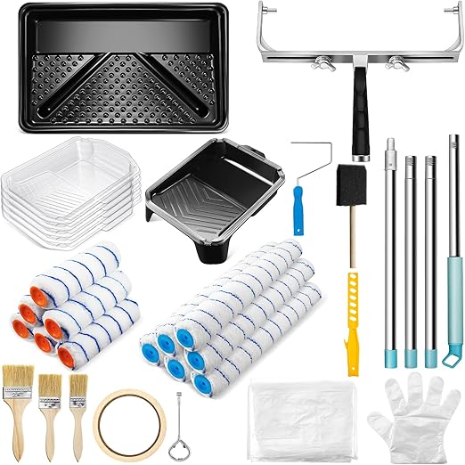 WILLBOND 35 Pcs Large Paint Roller Kit 1-5 ft Steel Extension Pole 6 ...