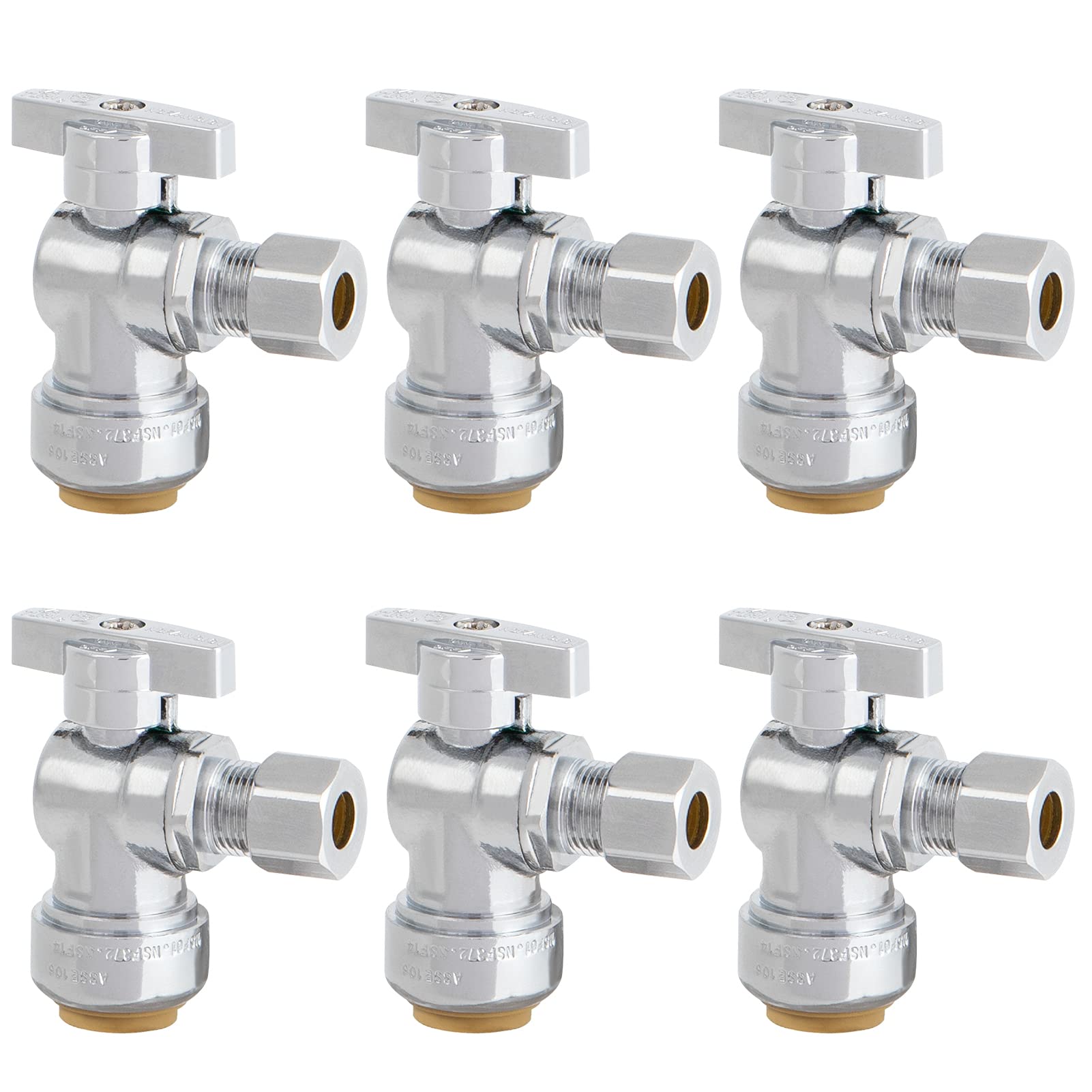 Buy 6-Pack 1/2" x 3/8" OD Compression Angle Stop Valve, Sink Shut Off ...