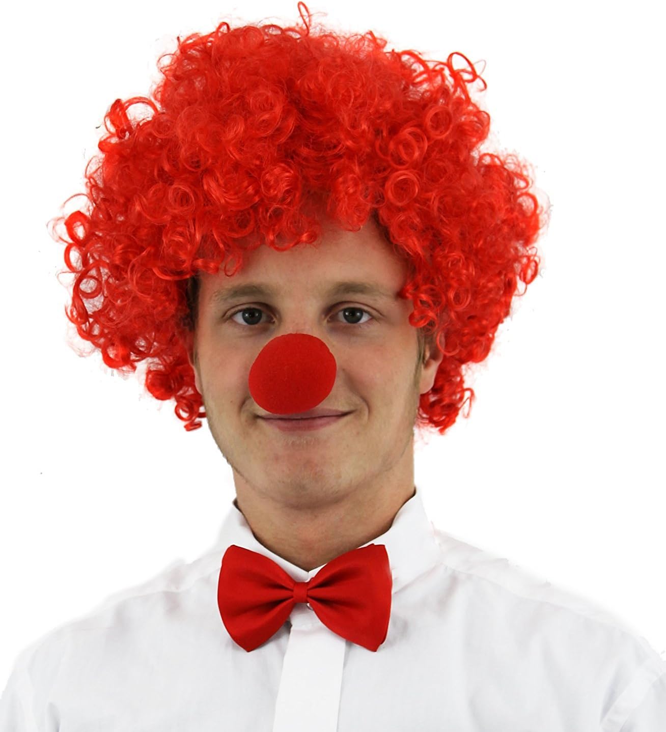 Red Nose Set: Afro Wig, Nose, and Satin Bowtie - Fancy Dress Set for St ...