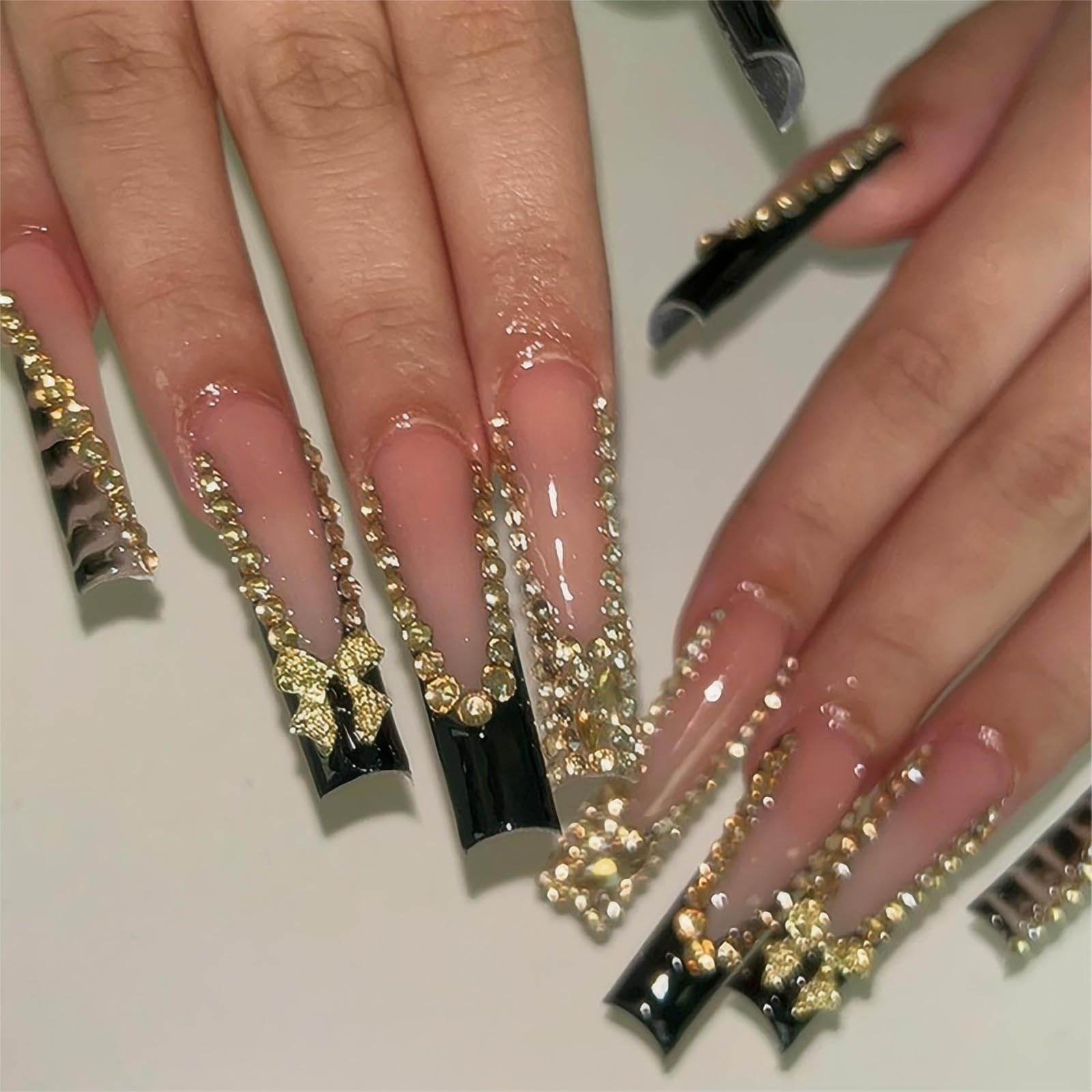 Amazon.com: RTKHFZE Extra Long Press on Nails Square Fake Nails Black ...
