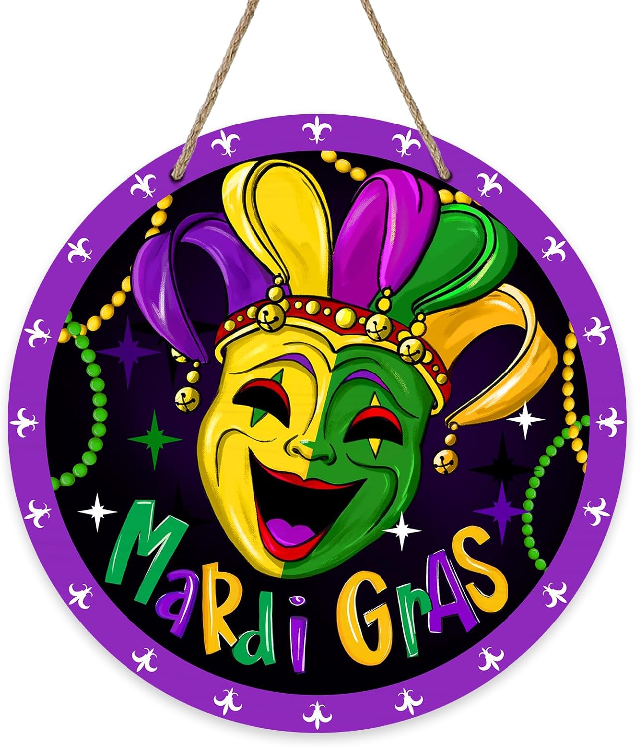 Amazon.com: Bolisom Mardi Gras Jester Mask Front Door Sign, Joker Beads ...