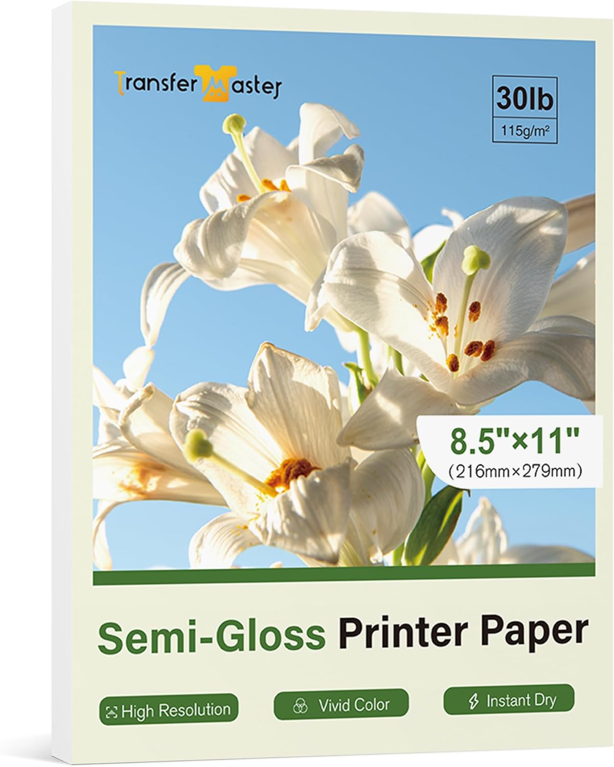 Transfer Master Semi Glossy Thin Printer Paper 30LB 8.5X11 Inch Single ...