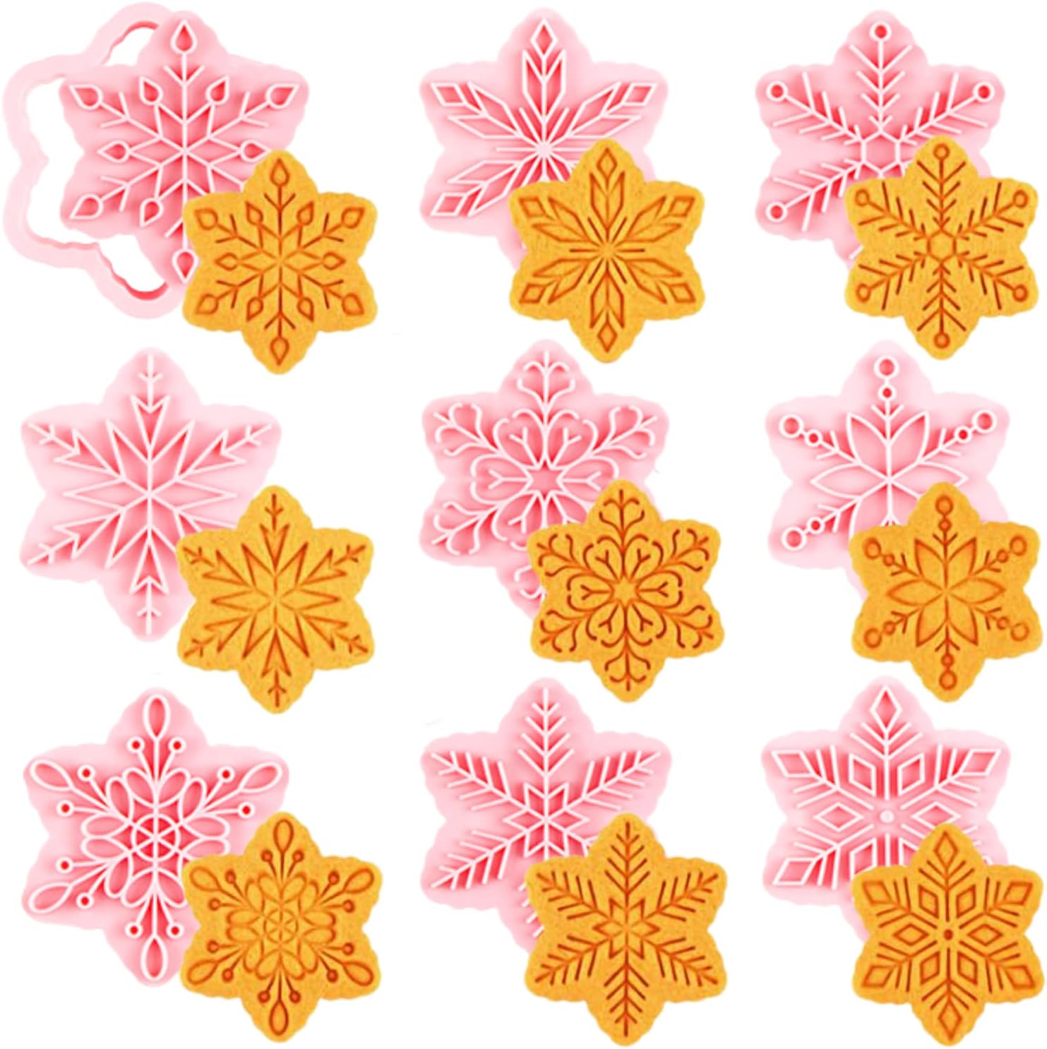 Amazon.com: 9 Patterns of 3D Snowflake Cookie Stamps Set, Food Grade ...