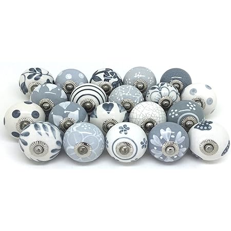 Artncraft 10 Knobs Grey & White Cream Rare Hand Painted Ceramic Knobs Cabinet Drawer Pull Pulls ...
