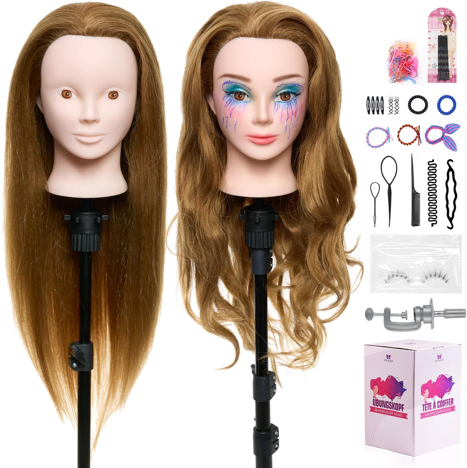 Amazon.com: Mannequin Head Human Hair，70% Real Hair Straight 24’’ Doll ...