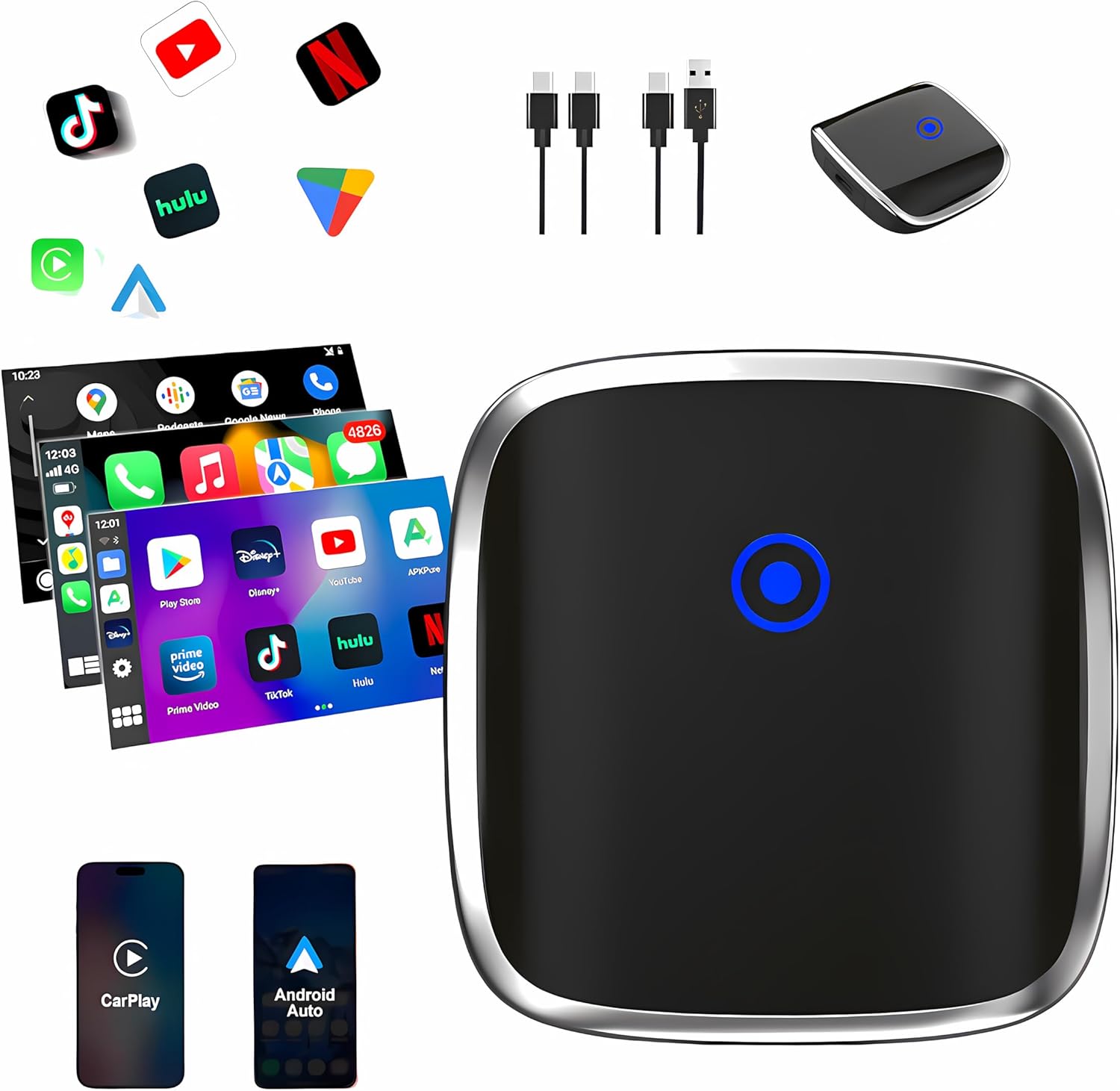 Amazon.com: 2in1 Wireless Carplay Adapter/Android Auto Wireless Adapter ...