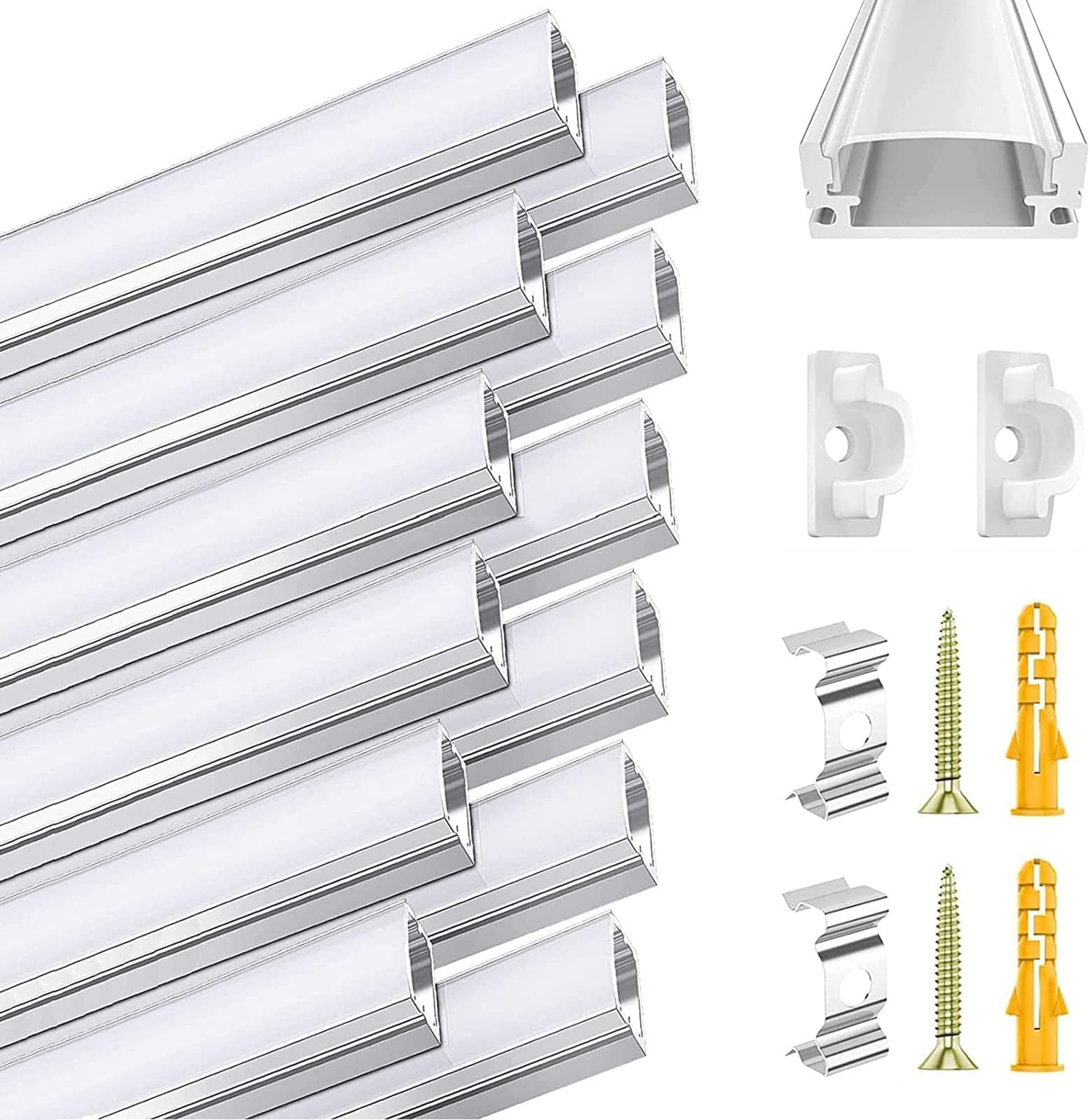 StarlandLed LED Aluminium Profile, 6 x 1 m, U-Shape with Cover, End ...